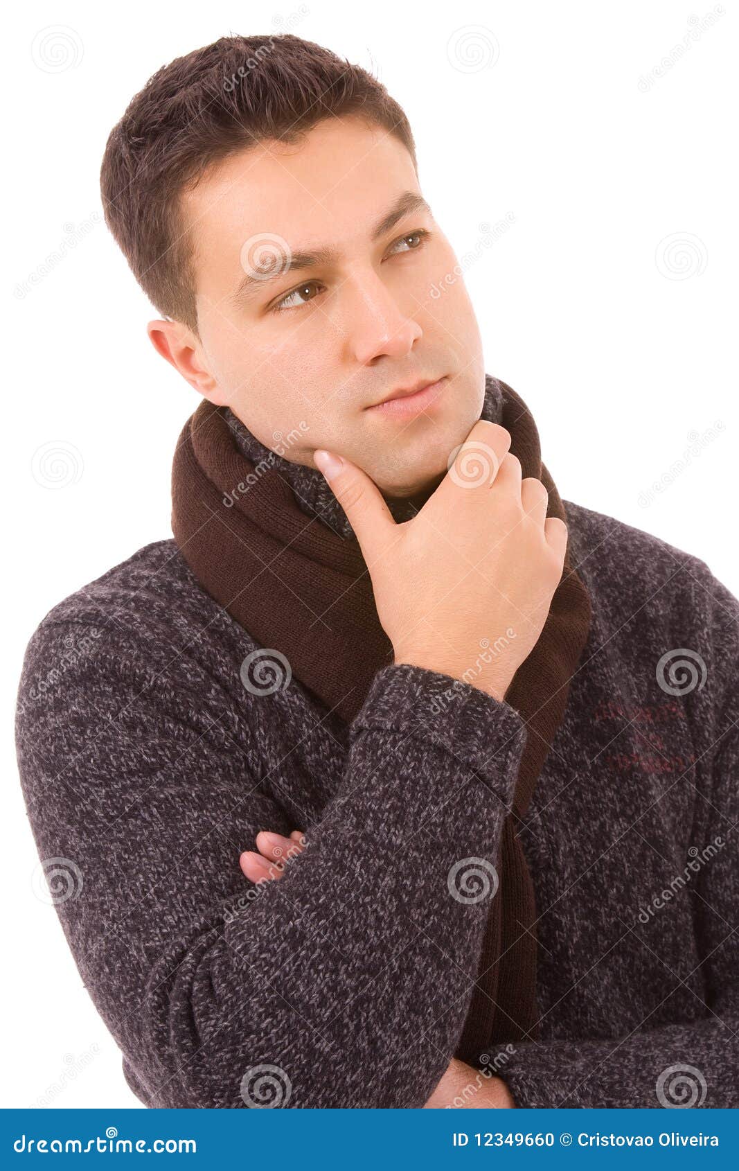 Young Man Portrait with Thinking Expression Stock Photo - Image of blue ...