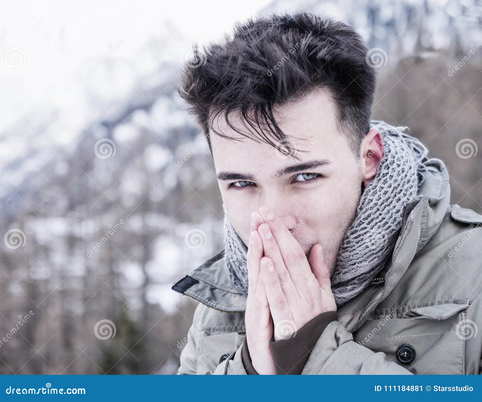 Young Man Posing at Camera in Snows Stock Image - Image of portrait ...