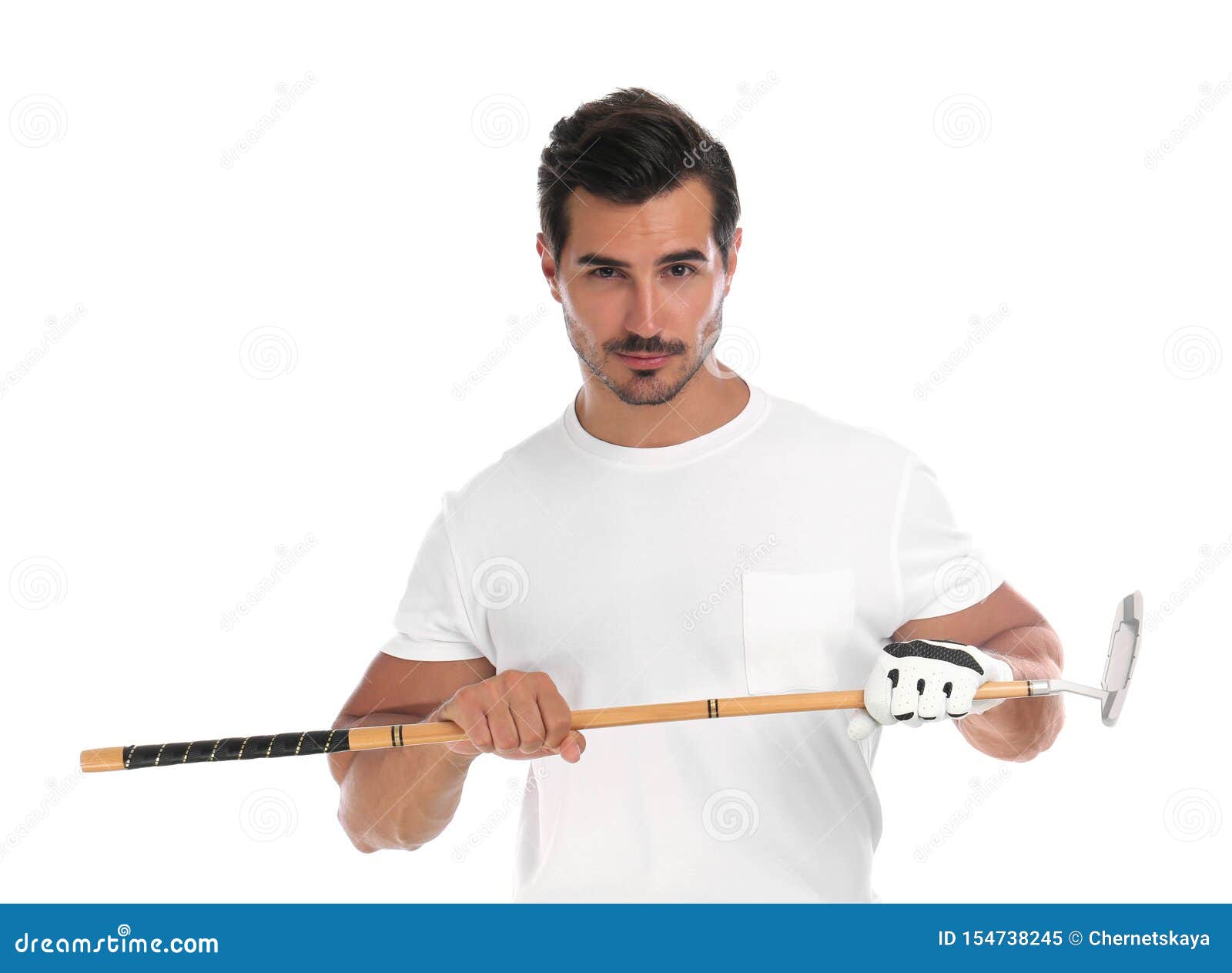 Young Man Posing with Golf Club on White Stock Image - Image of ...