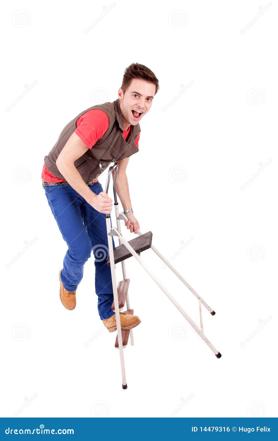 Young Man Posing on a Ladder Stock Photo - Image of expression ...