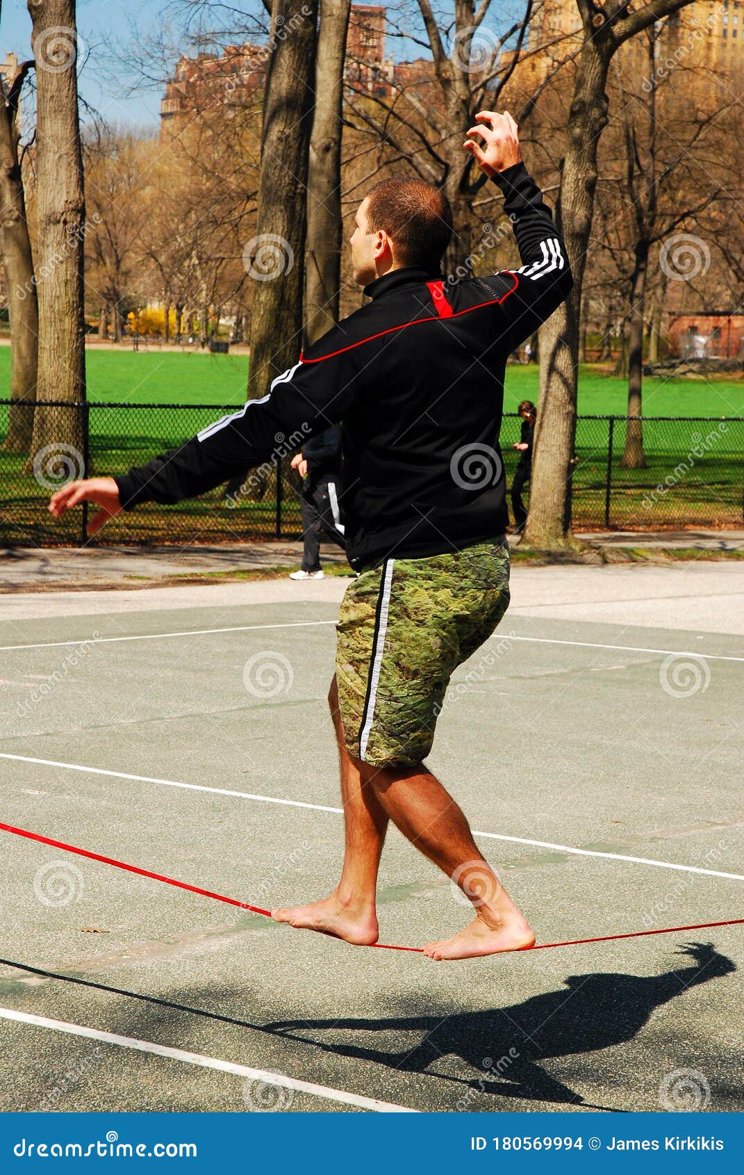 A Young Man Practices Slackline Walking Editorial Stock Image - Image ...
