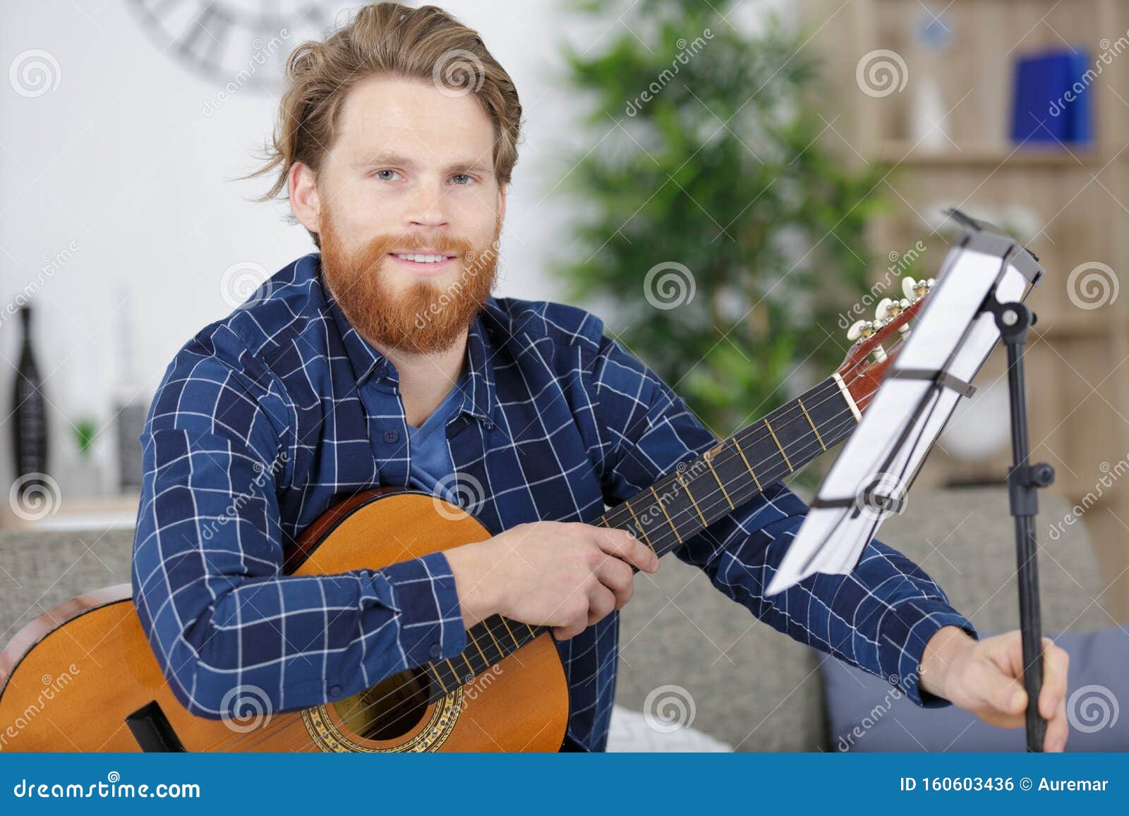 Young Man Practicing Playing Guitar at Home Stock Photo - Image of ...