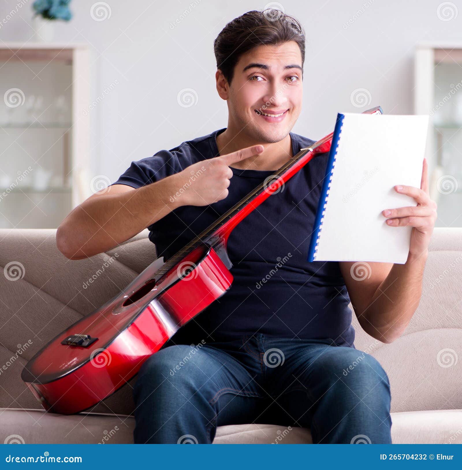 Young Man Practicing Playing Guitar at Home Stock Photo - Image of male ...