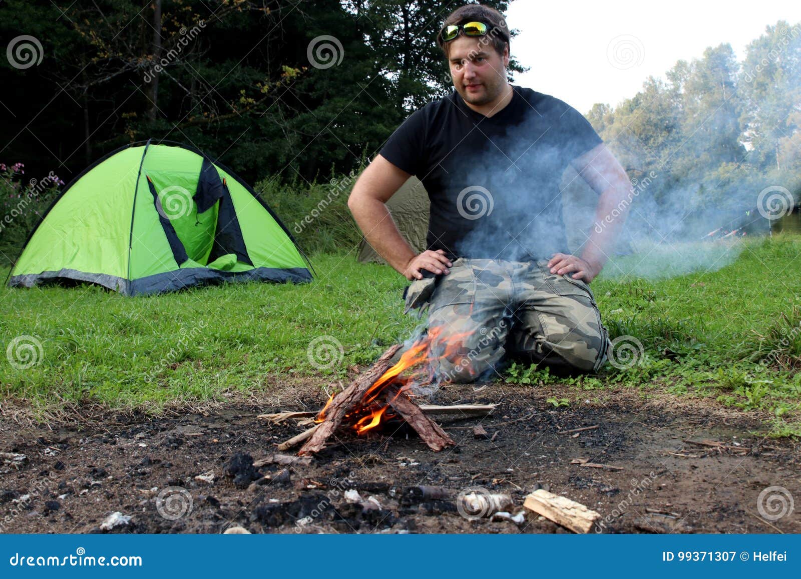 Young Man Practicing Survival Training Stock Image - Image of fish ...