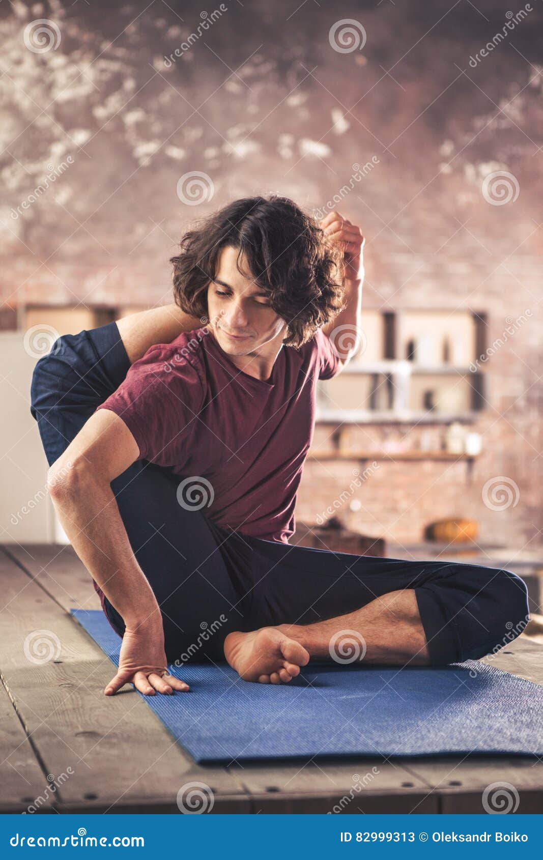 Young Man Practicing Yoga Meditation Stock Image - Image of indoors ...