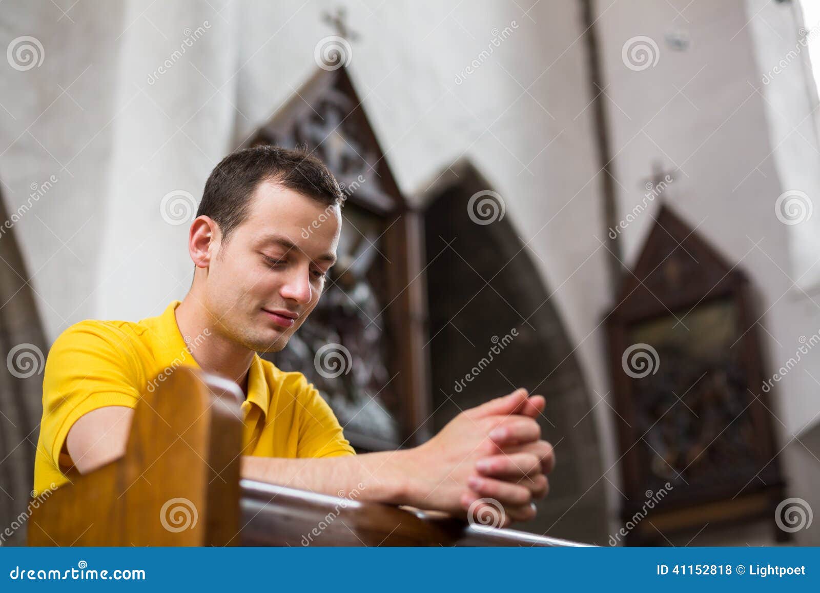 Young Man Praying in a Church Stock Photo - Image of ceremony, gothic ...