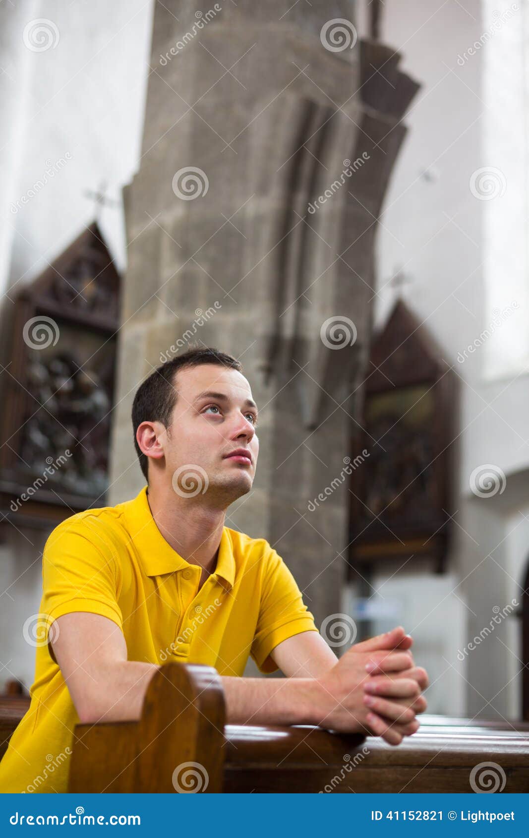 Young Man Praying in a Church Stock Image - Image of faith, ancient ...
