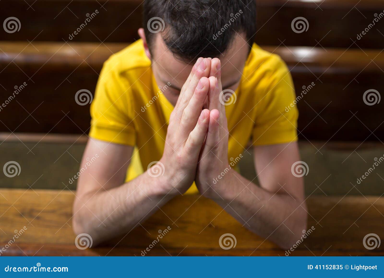 Young Man Praying in a Church Stock Image - Image of meditate, ceremony ...