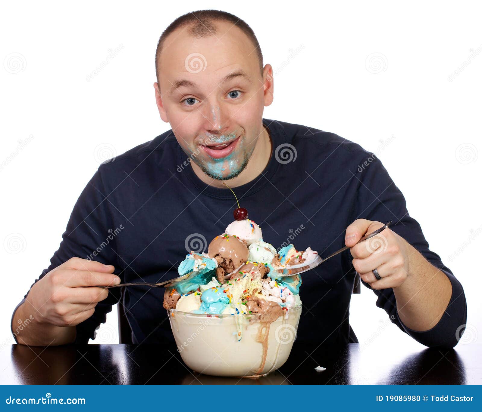 Young Man Prepared To Dive into His Ice Cream.. Stock Photo - Image of ...