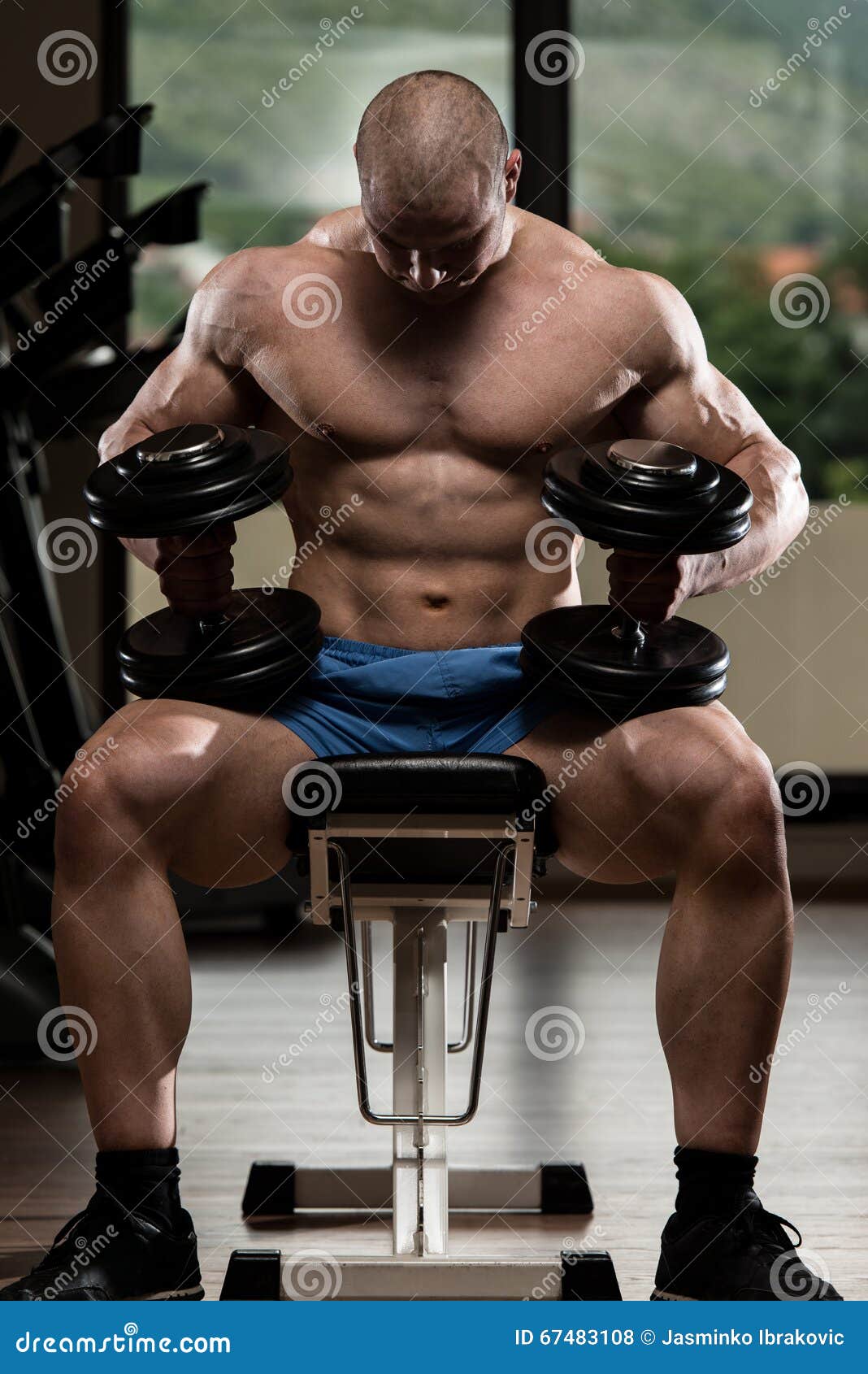 Young Man Preparing Himself for Work Out Stock Photo - Image of bench ...