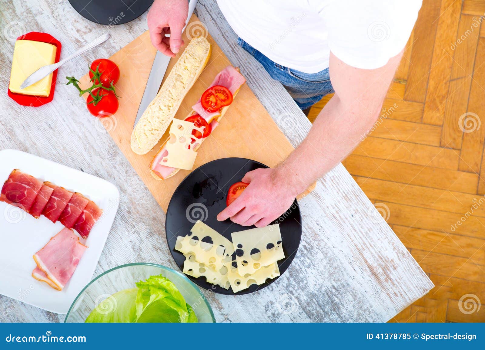 Young Man Preparing a Sandwich Stock Image - Image of culinary ...