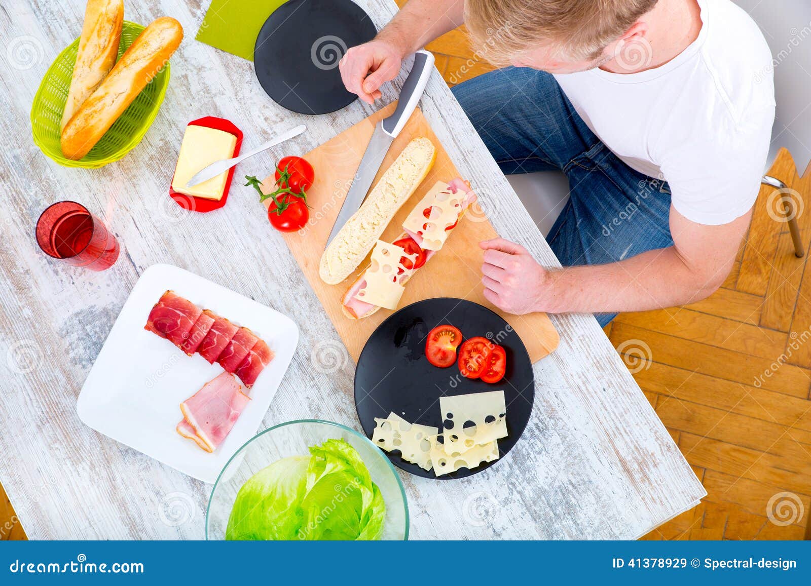 Young Man Preparing a Sandwich Stock Image - Image of freshness, casual ...