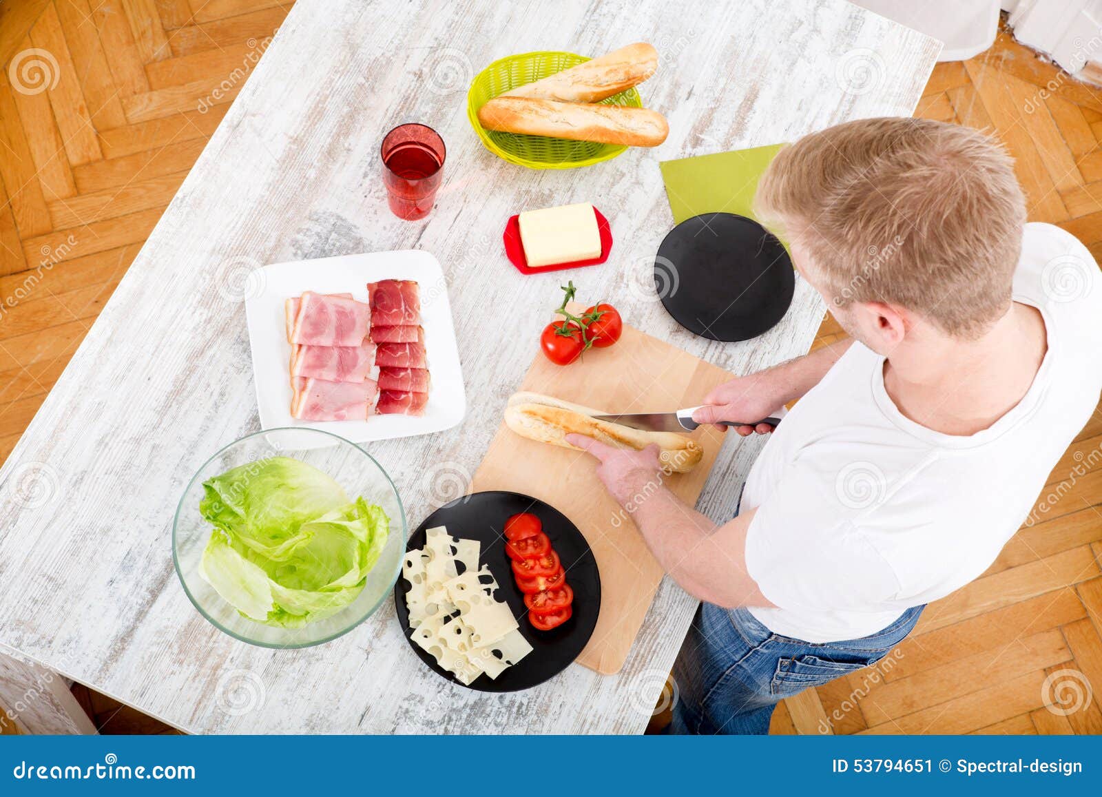 Young Man Preparing a Sandwich Stock Image - Image of breakfast ...