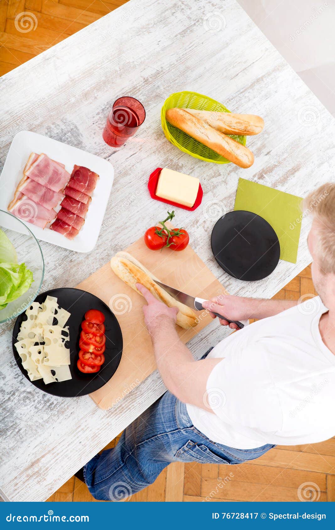 Young Man Preparing a Sandwich Stock Image - Image of delicious, casual ...