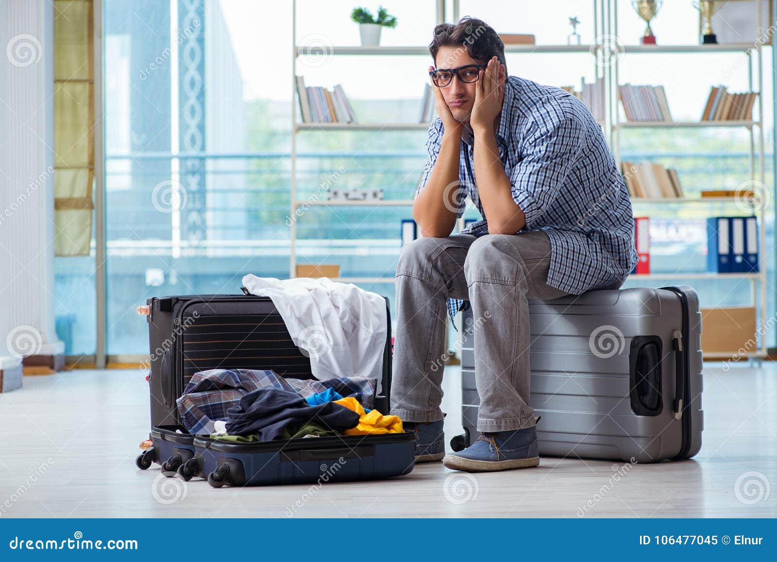 The Young Man Preparing for Vacation Travel Stock Image - Image of ...