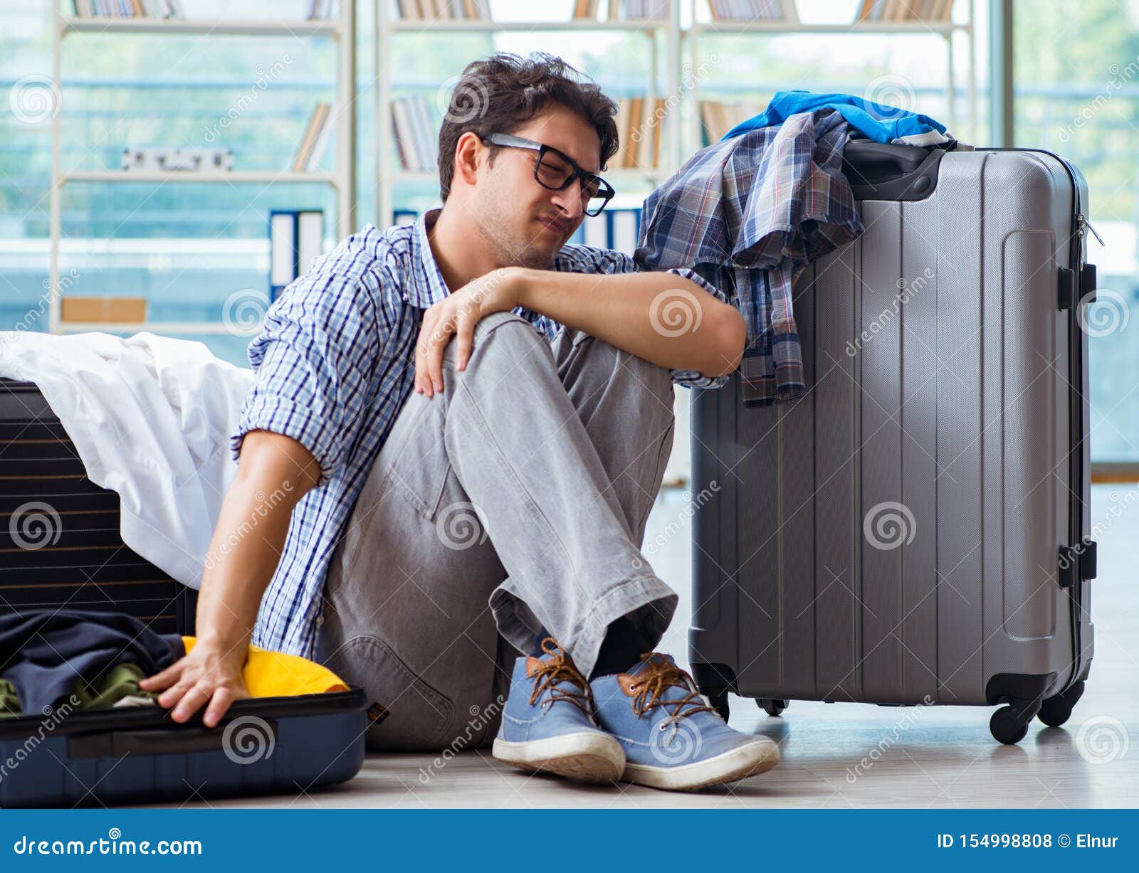 Young Man Preparing for Vacation Travel Stock Photo - Image of full ...