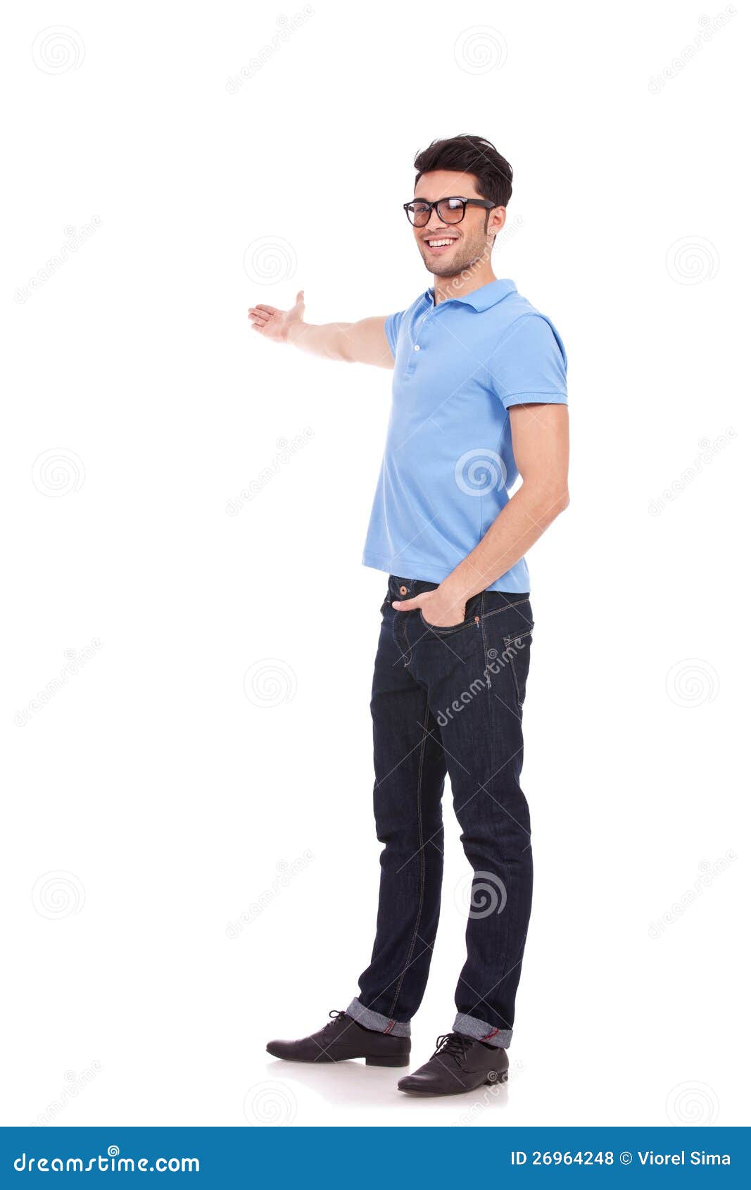Young Man Presenting in the Back Stock Photo - Image of glasses, full ...