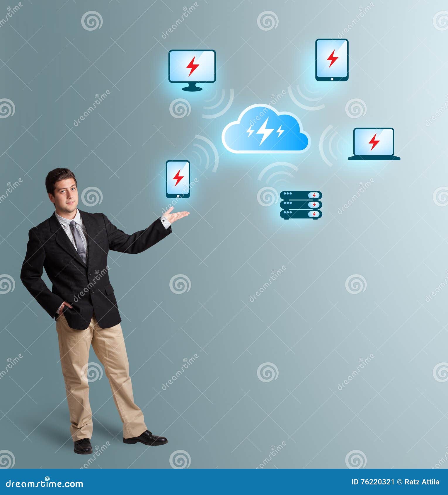 Young Man Presenting Cloud Computing Network Stock Image - Image of ...