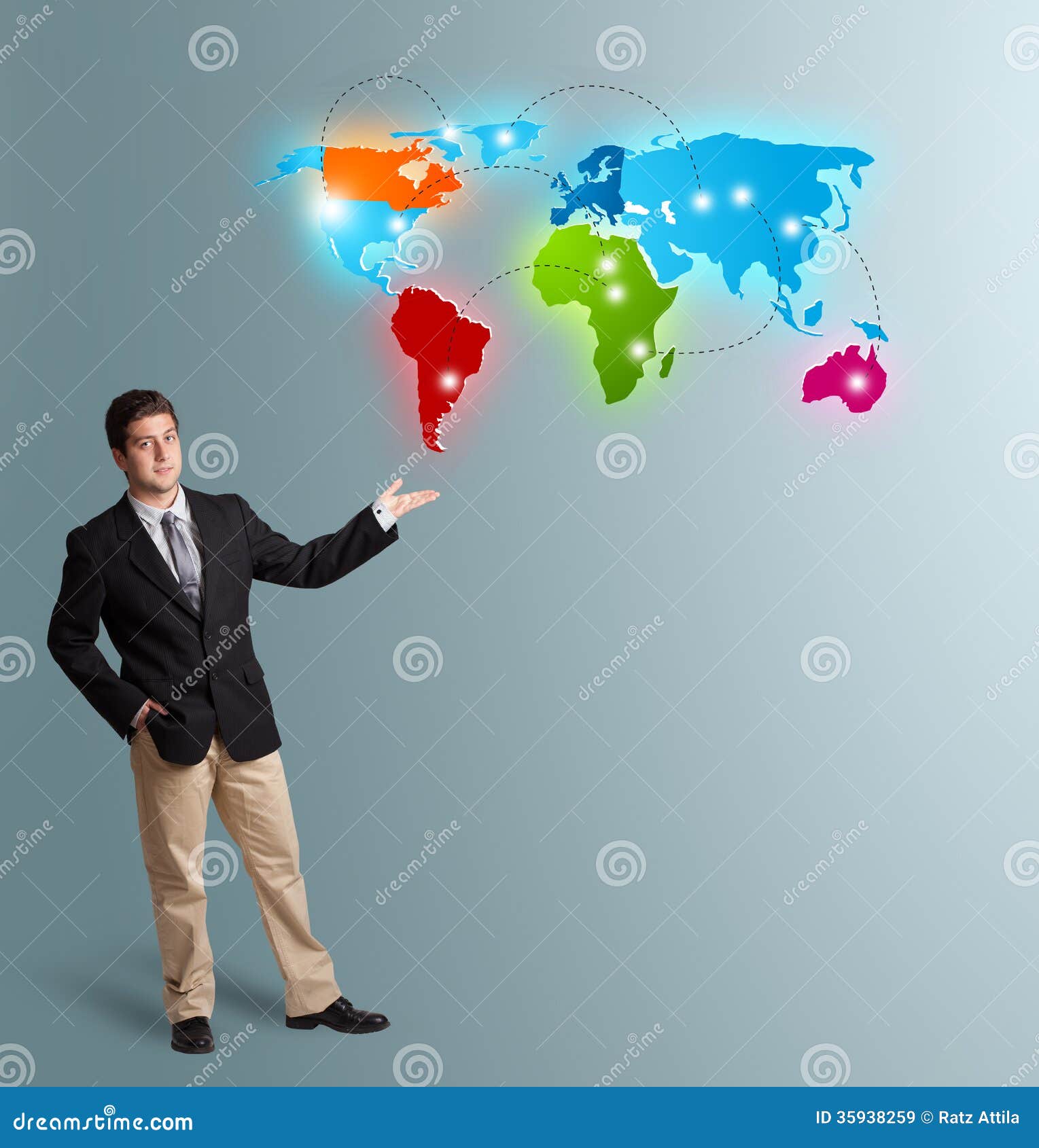 Young Man Presenting Colorful World Map Stock Image - Image of ...