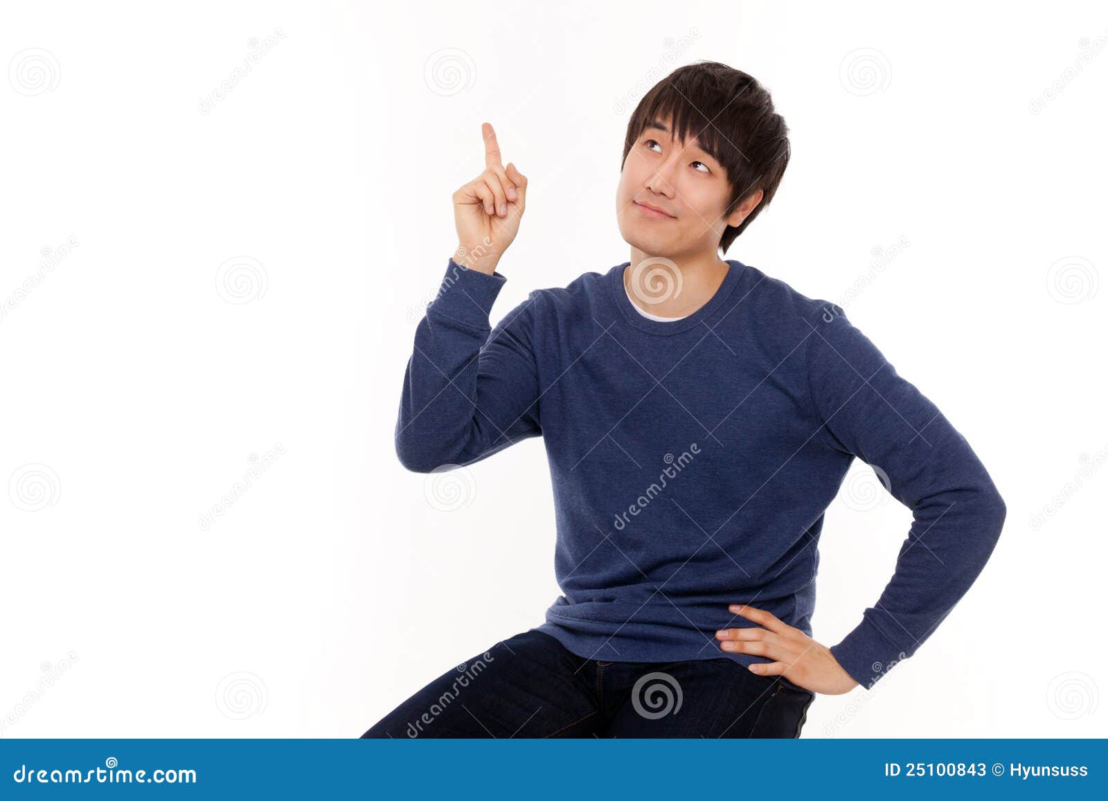 Young Man Presenting Up Space. Stock Image - Image of casual ...