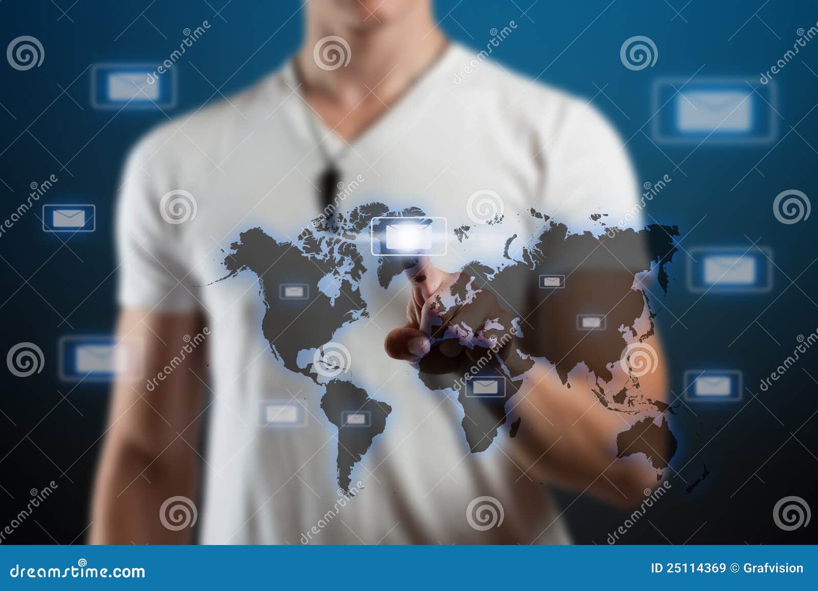 Young man pressing button stock illustration. Illustration of concept ...