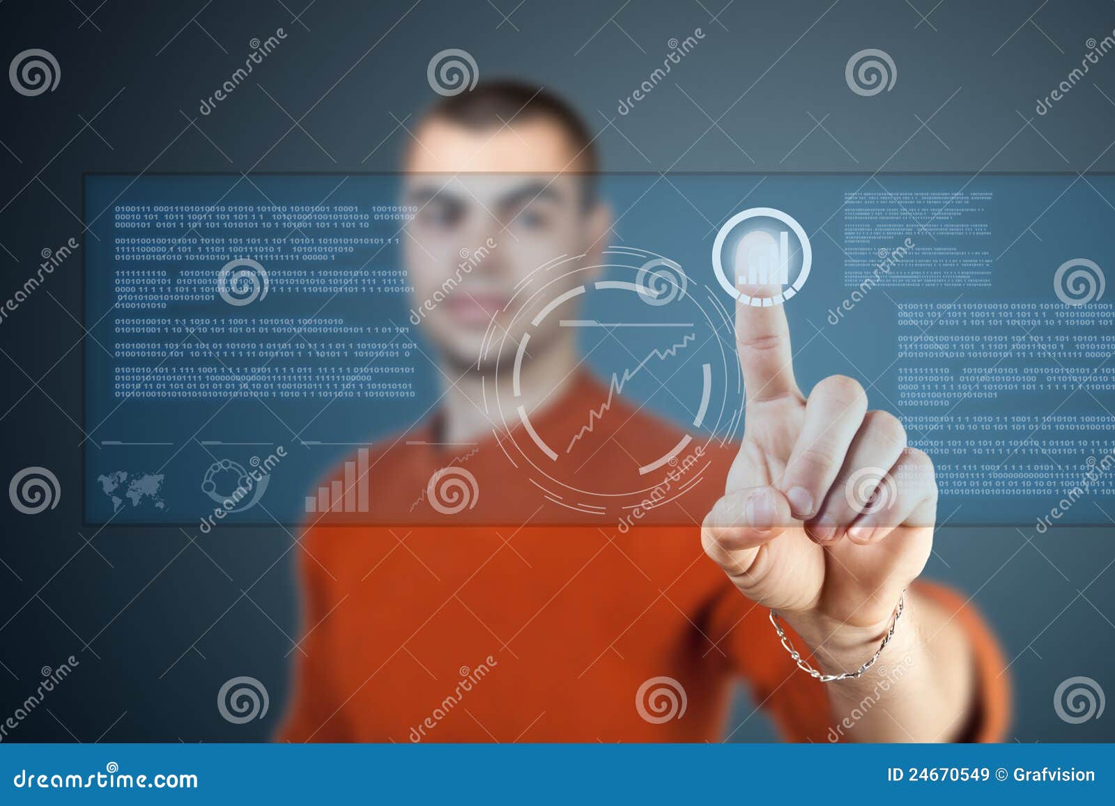 Young Man Pressing Digital Button Stock Illustration - Illustration of ...