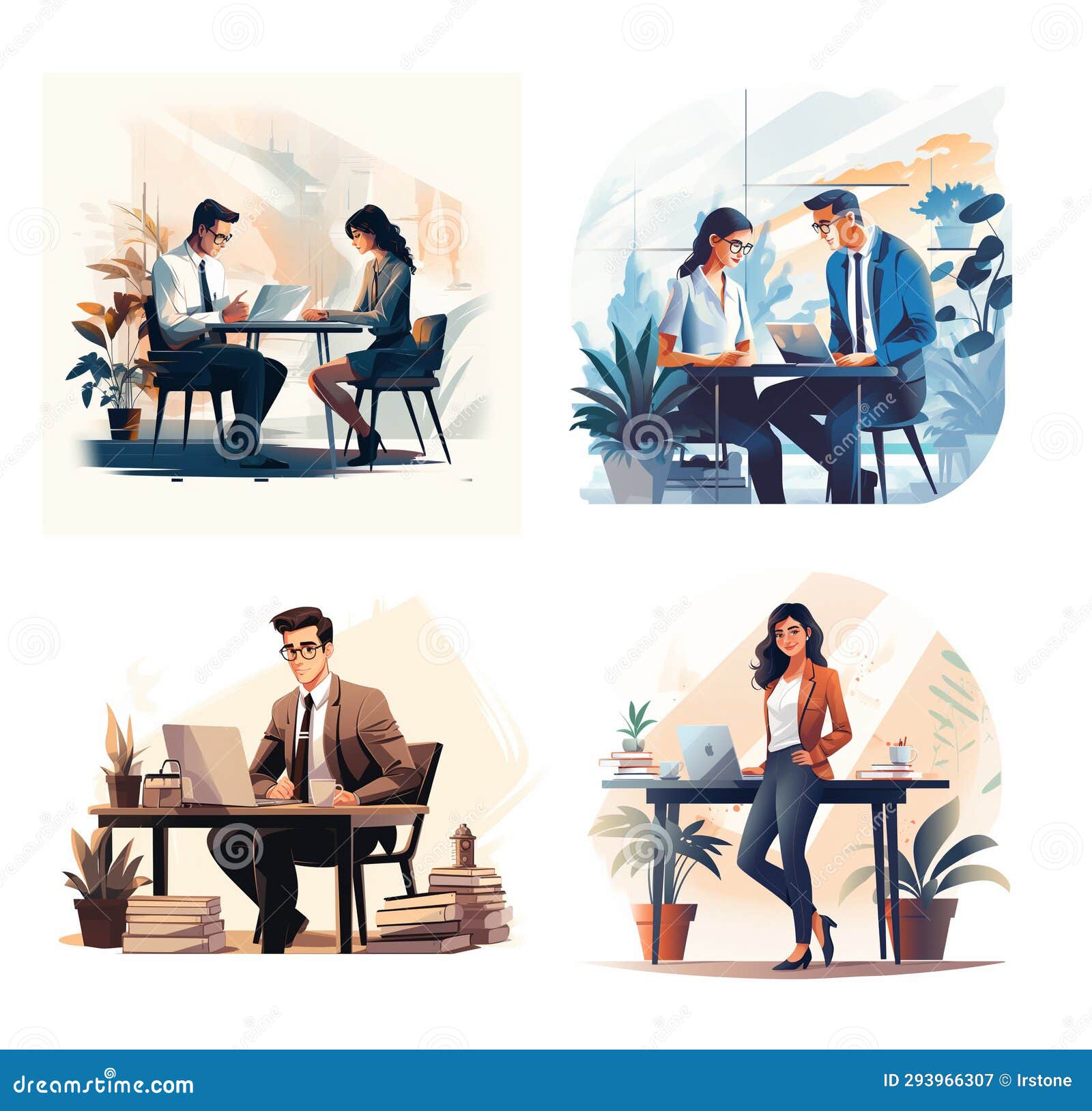 Young Man, Professional Working in Office with Computer. Set of ...