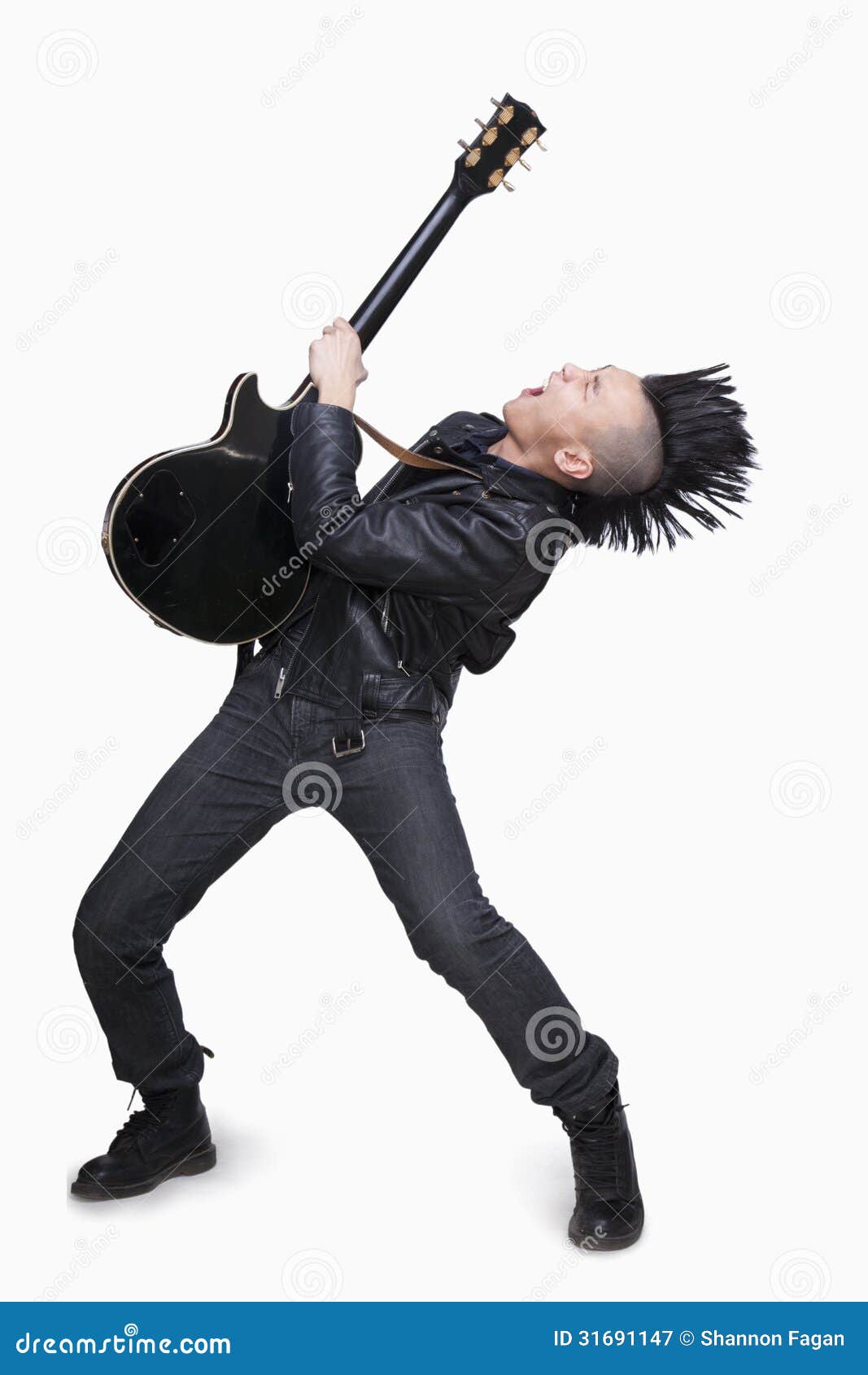 Young Man with Punk Mohawk Playing Guitar Stock Image - Image of eyes ...