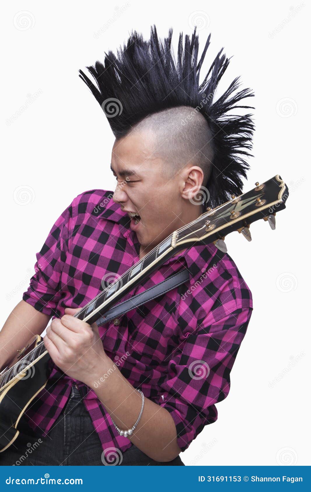 Young Man with Punk Mohawk Playing Guitar Stock Image - Image of ...