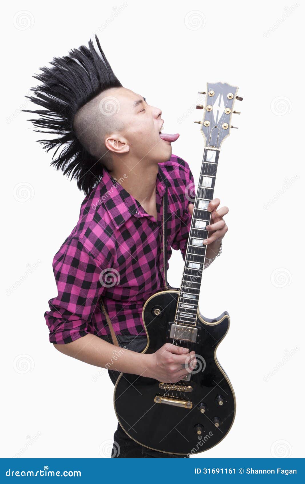 Young Man with Punk Mohawk Playing Guitar Stock Image - Image of eyes ...
