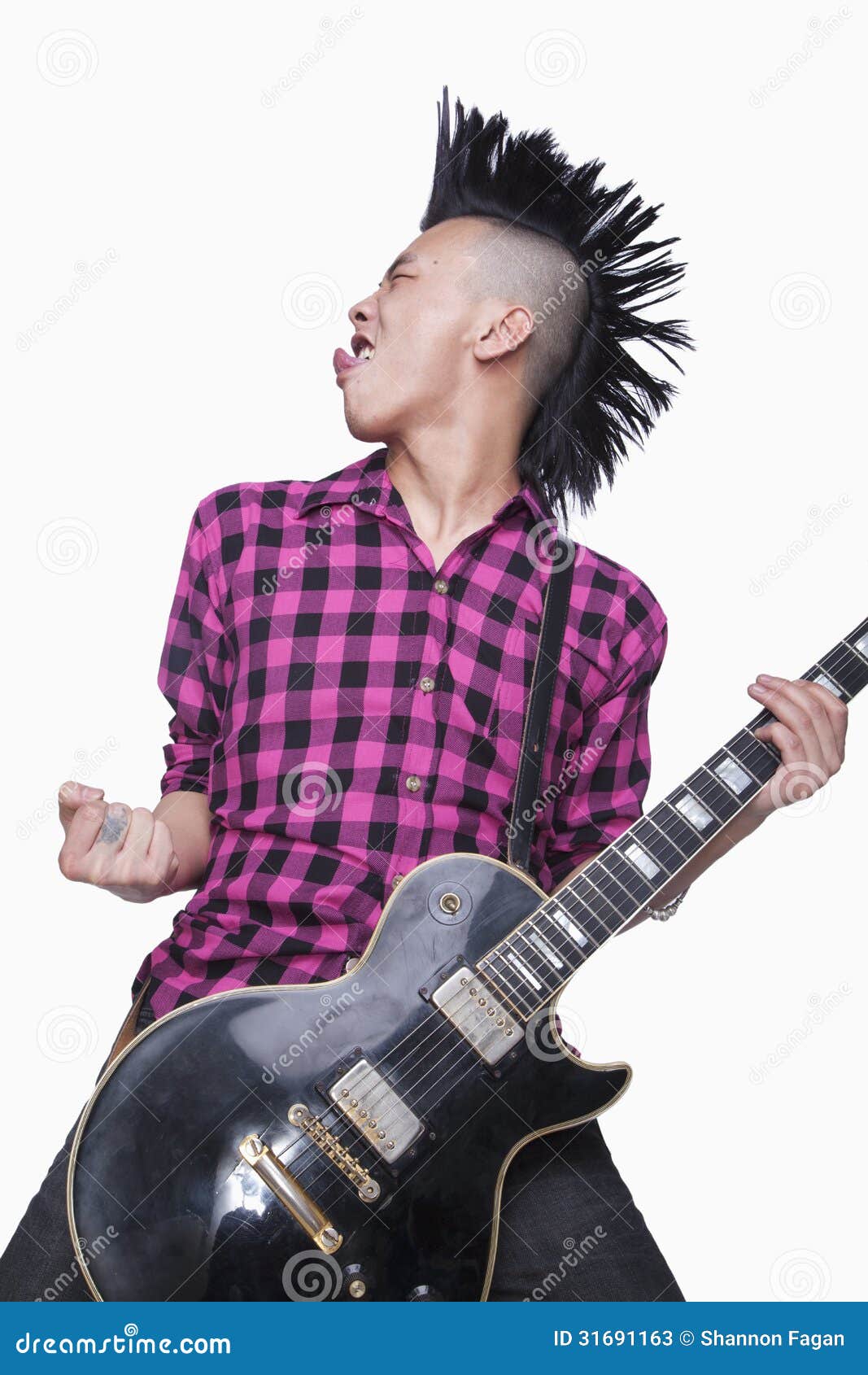 Young Man with Punk Mohawk Playing Guitar Stock Image - Image of ...