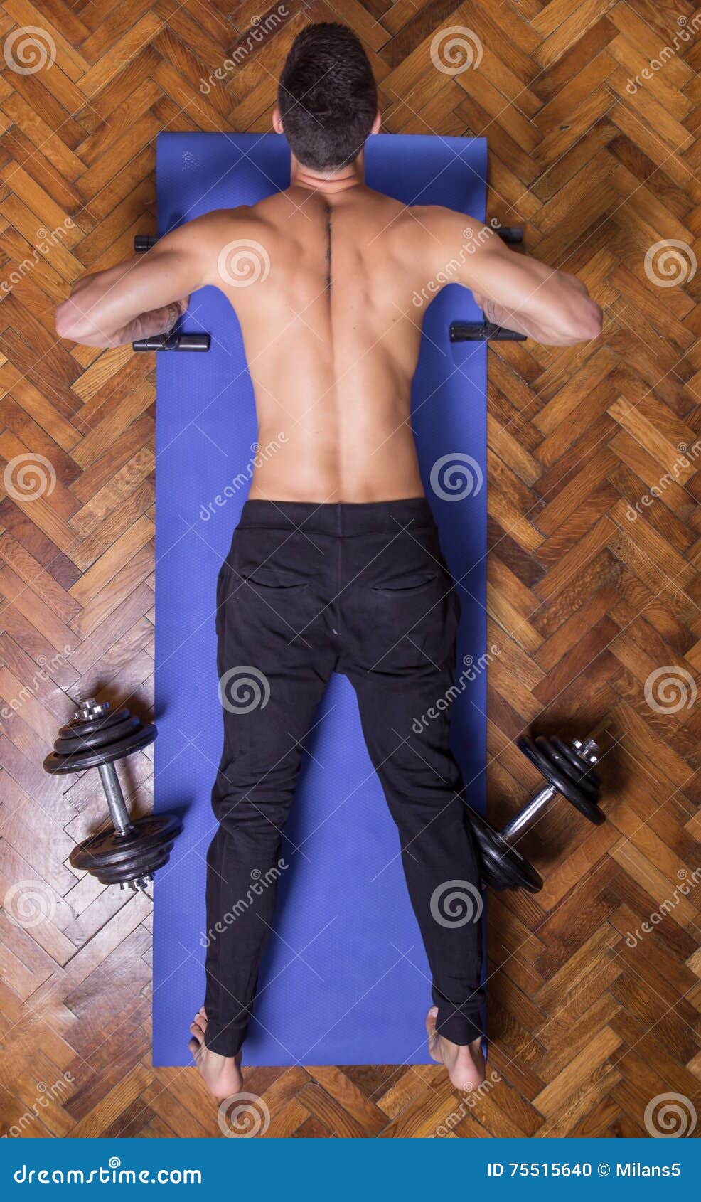Young Man Push Up Rear View Elevated Stock Photo - Image of strong ...