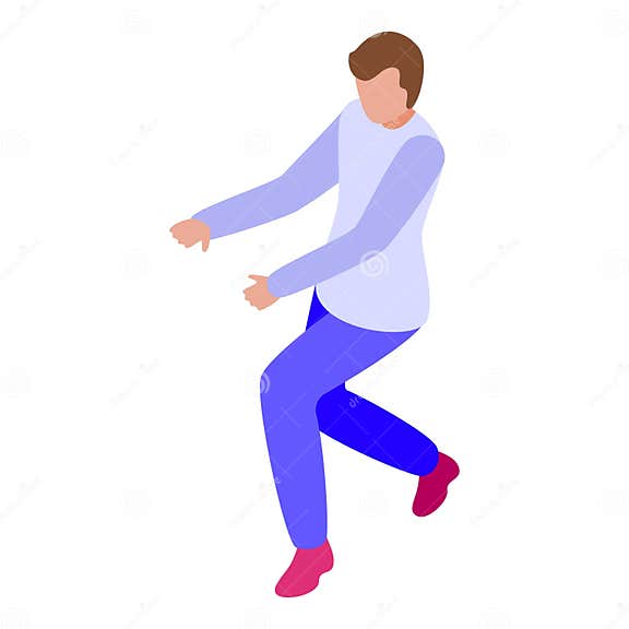 Young Man Pushing Something Invisible Isometric Illustration Stock ...