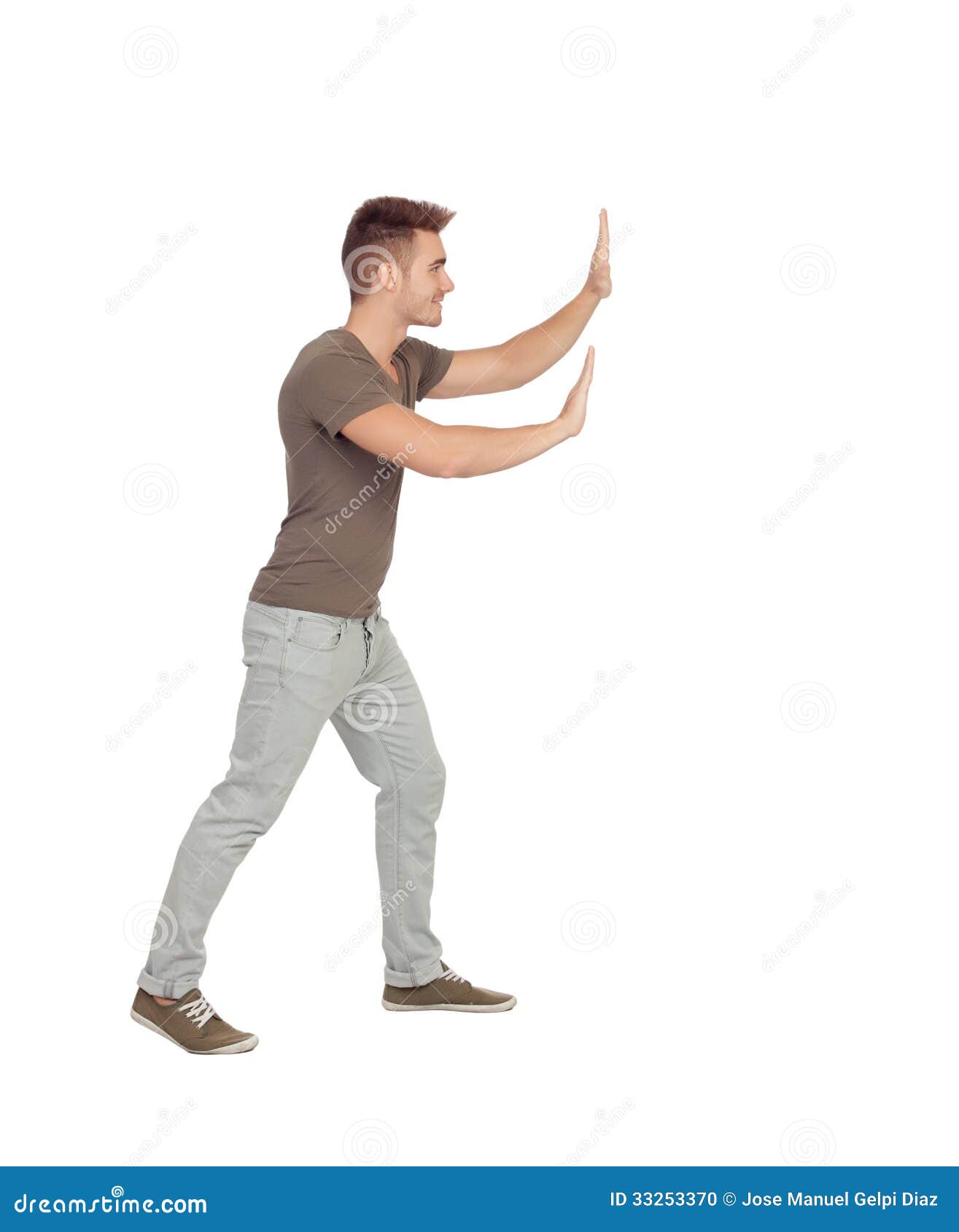 Young Man Pushing Something Stock Photo - Image of person, businessman ...