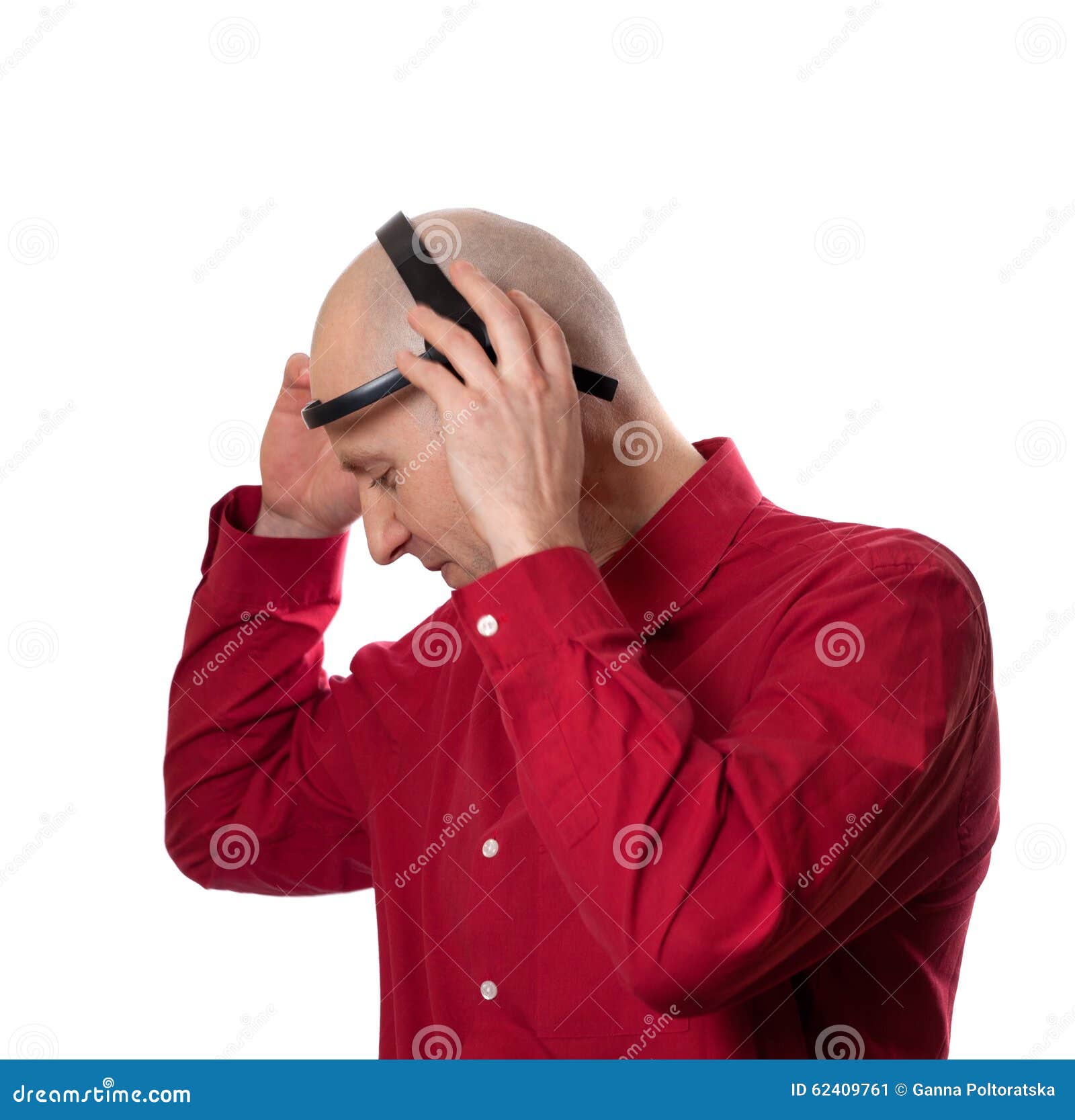 Young Man Puts on Head Headset EEG (electroencephalography) Stock Image ...