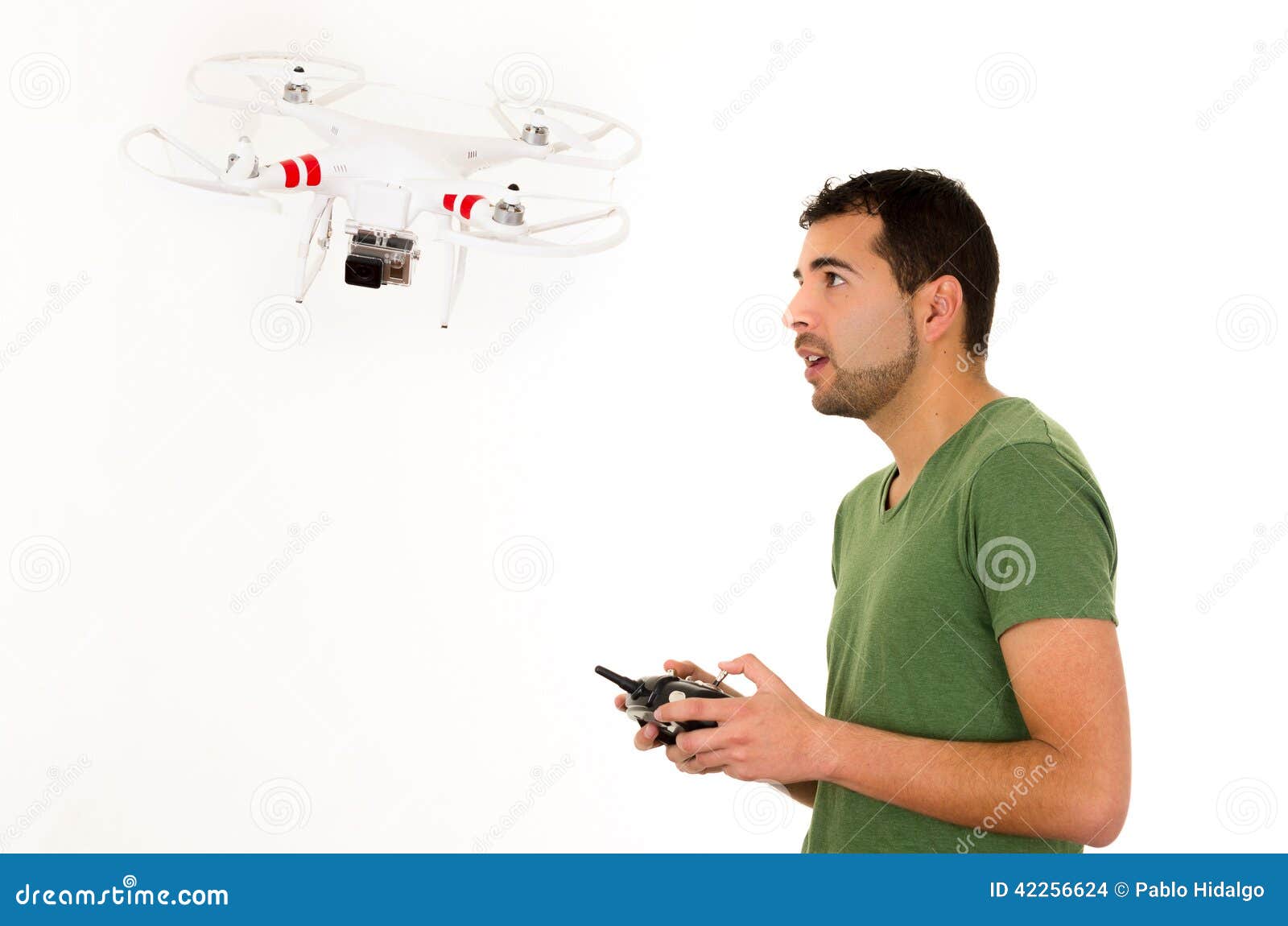 Young Man with Quadcopter Drone Stock Photo - Image of controlled ...