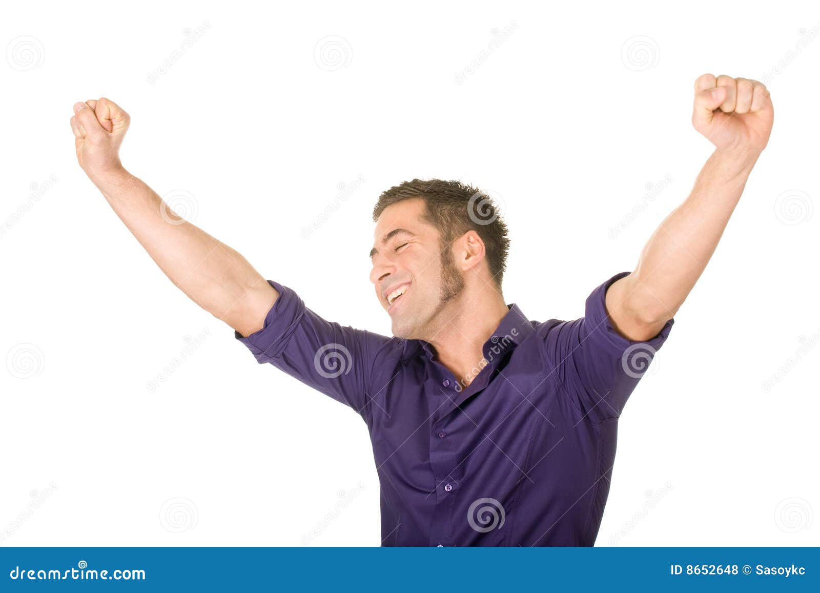 Young Man with Raised Hands Stock Photo - Image of success, standing ...