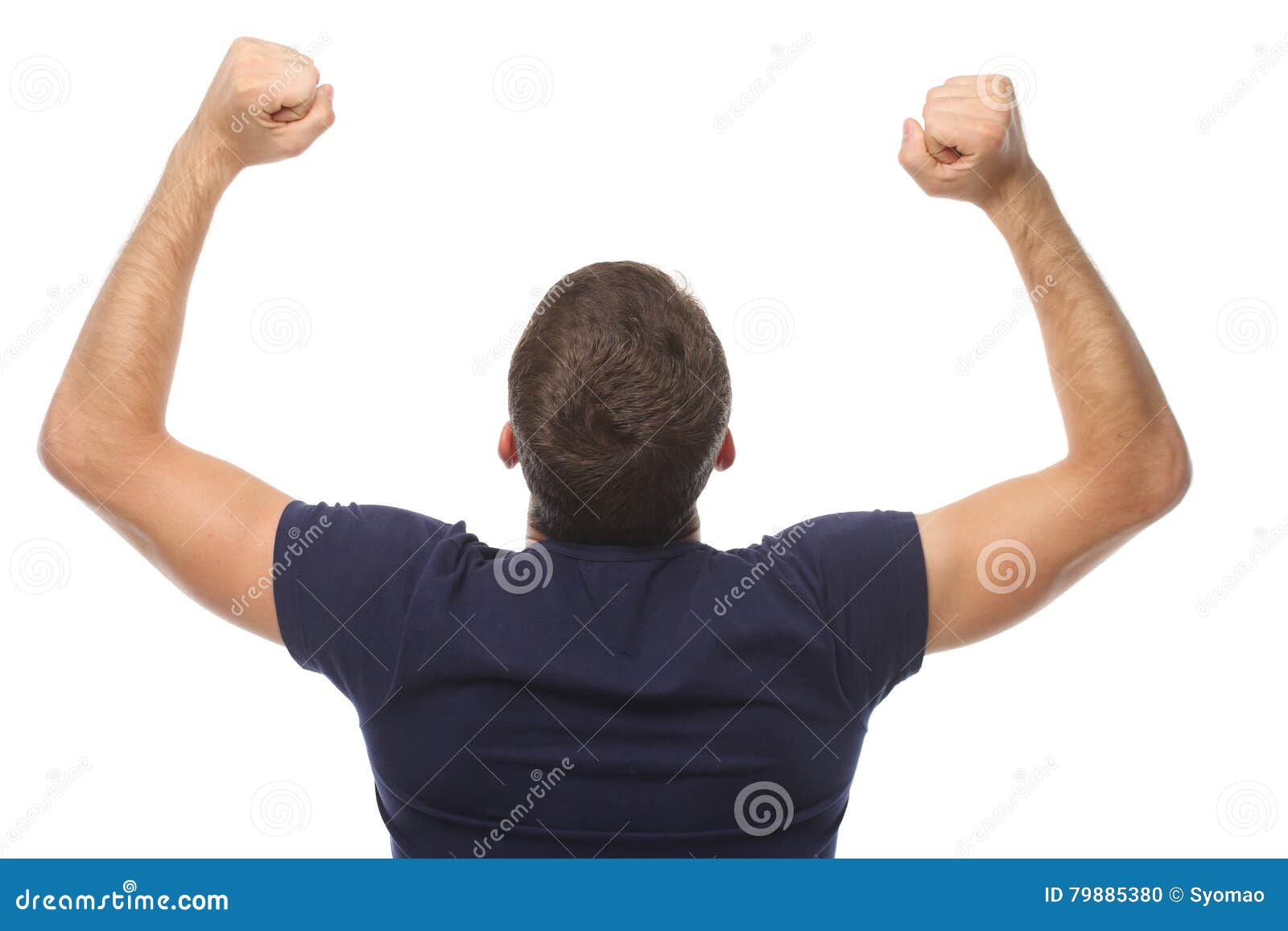 A Young Man Raised His Hands Up. Back View Stock Photo - Image of adult ...