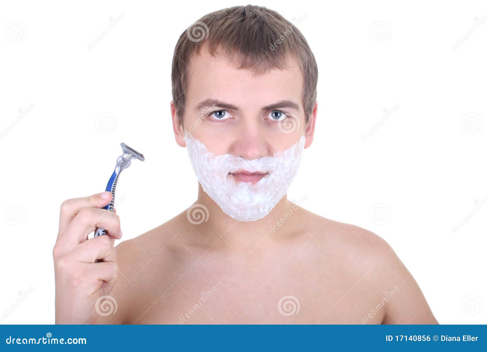 Young Man with Razor and Shaving Foam Stock Photo - Image of male ...