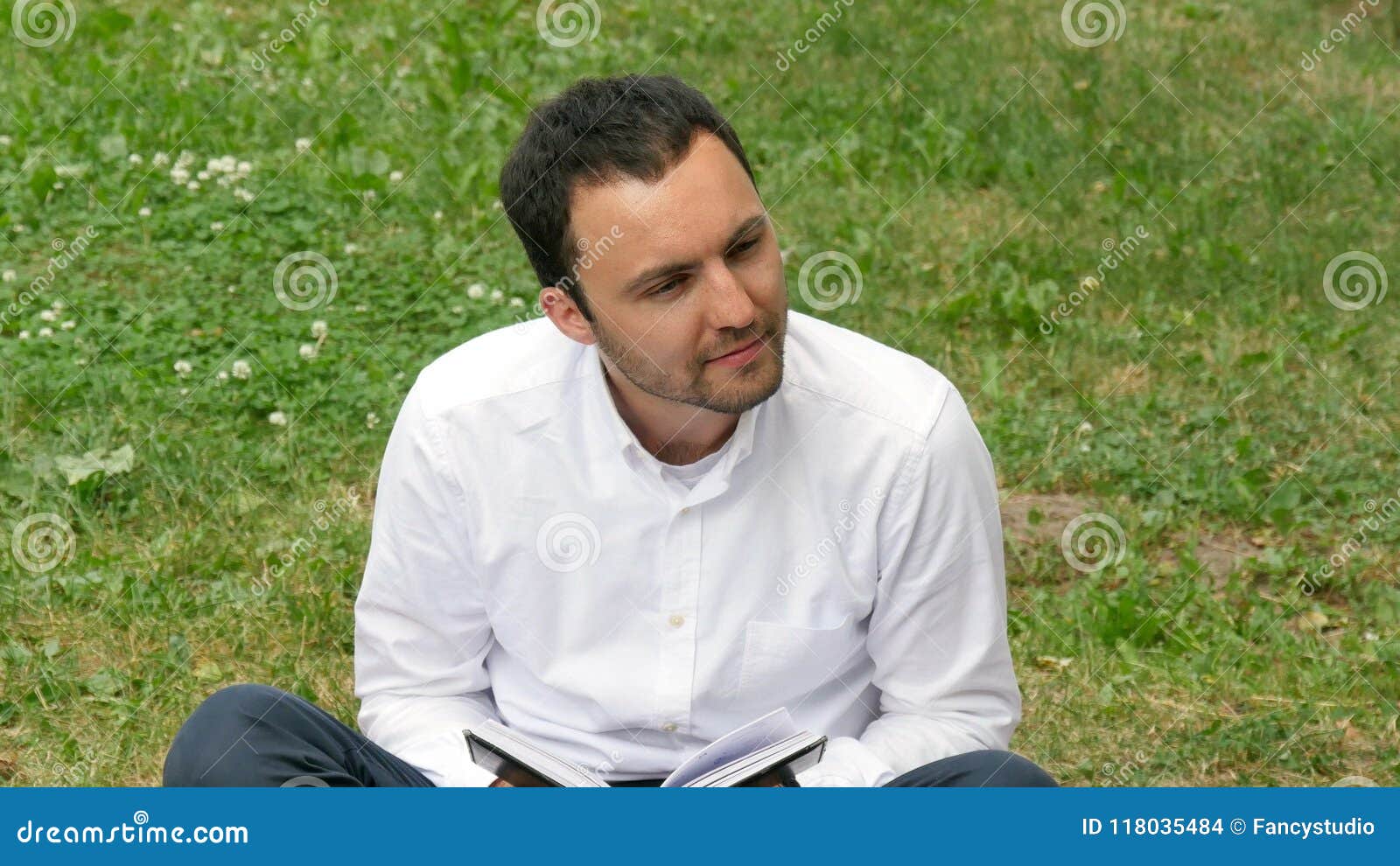 Young Man Reading a Book and Thinking. Philosophical Thoughts Stock ...