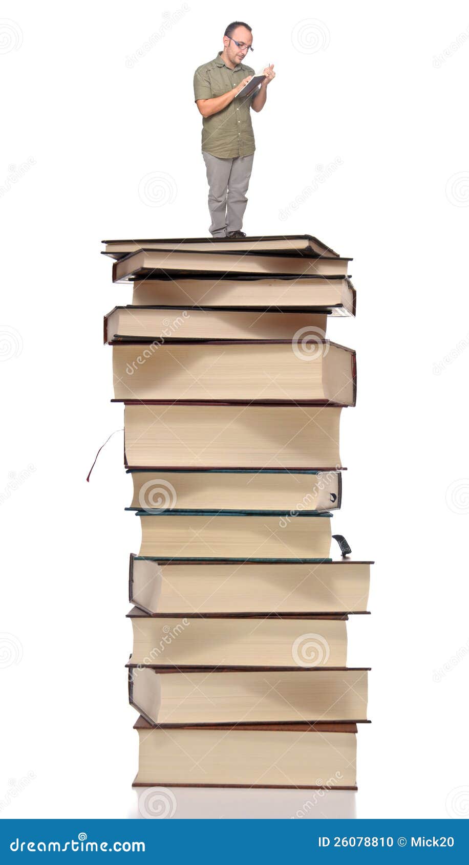 Young Man Reading on Stack of Books Stock Photo - Image of stacked ...