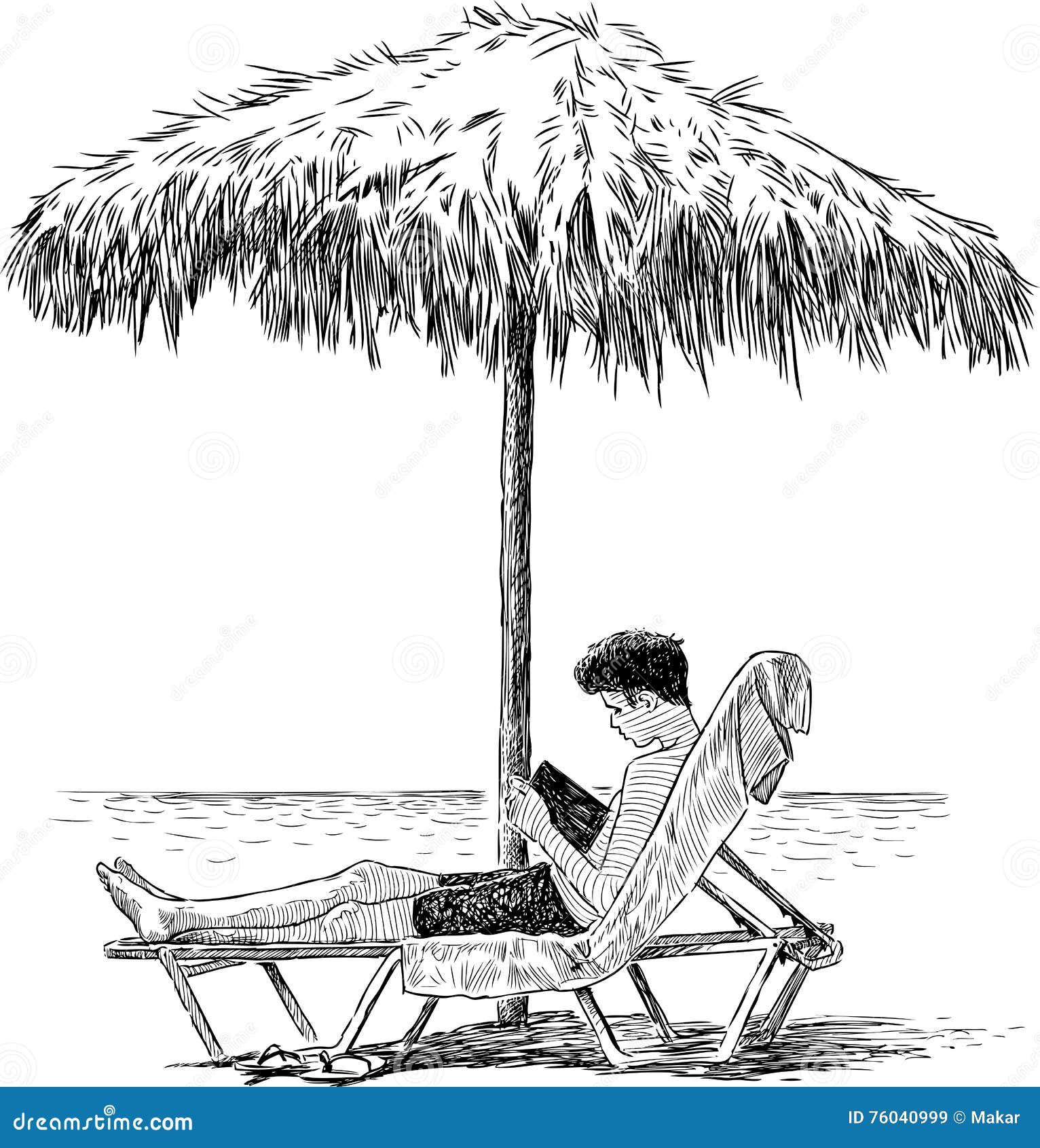 Young Man Reads a Book on the Beach Stock Vector - Illustration of ...