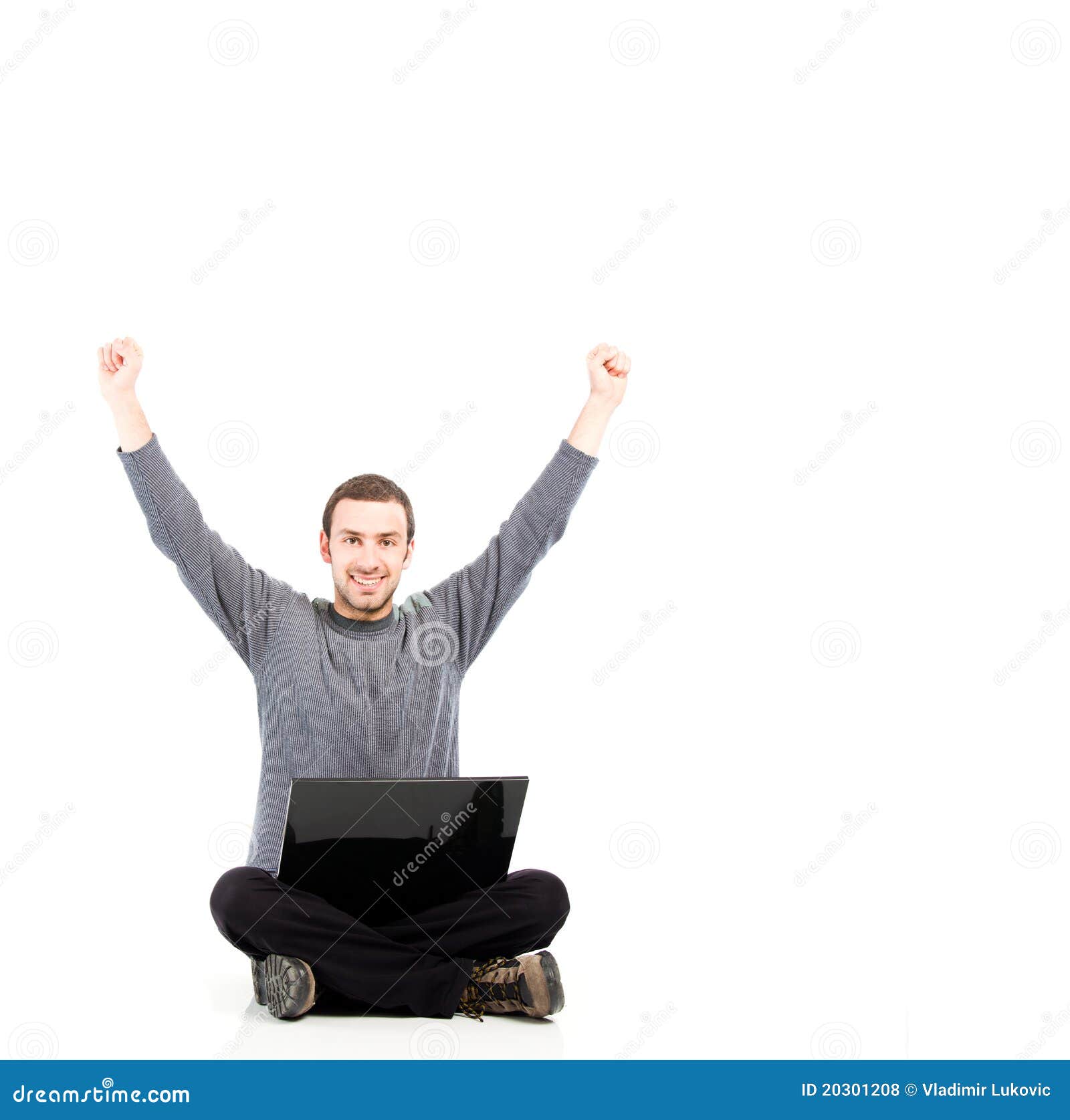 Young Man Receiving Happy News Stock Photo - Image of desk, happy: 20301208
