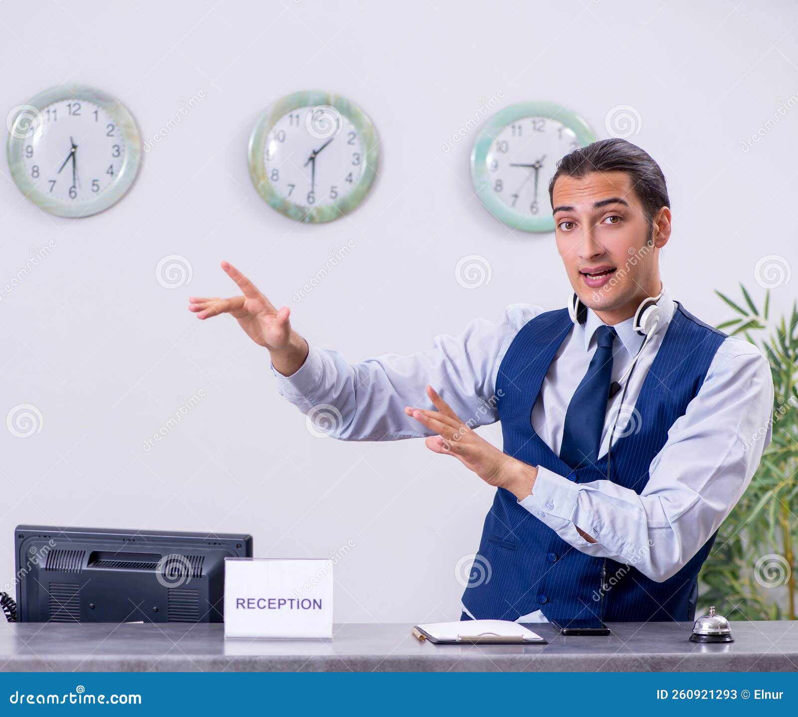 Young Man Receptionist at the Hotel Counter Stock Image - Image of ...
