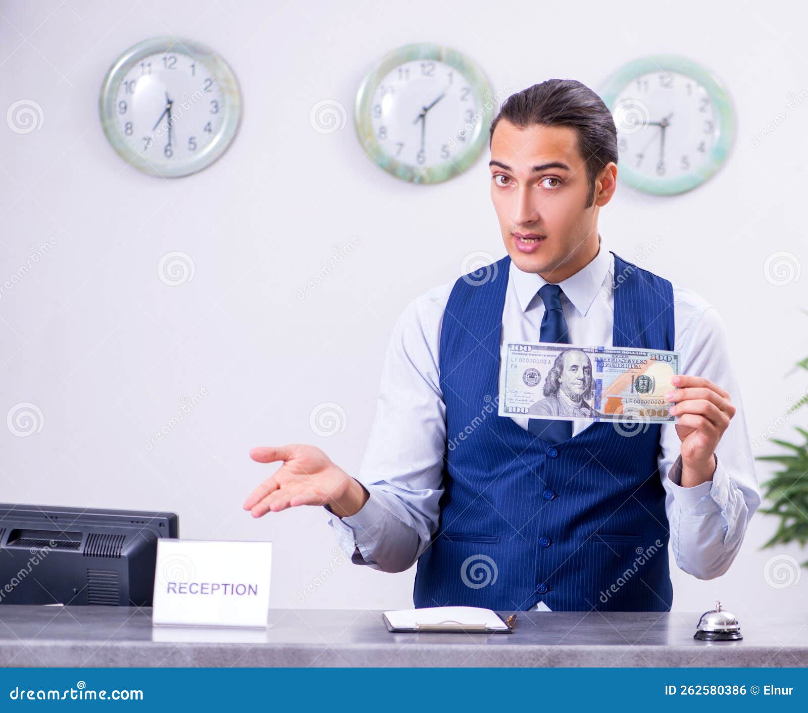 Young Man Receptionist at the Hotel Counter Stock Photo - Image of ...