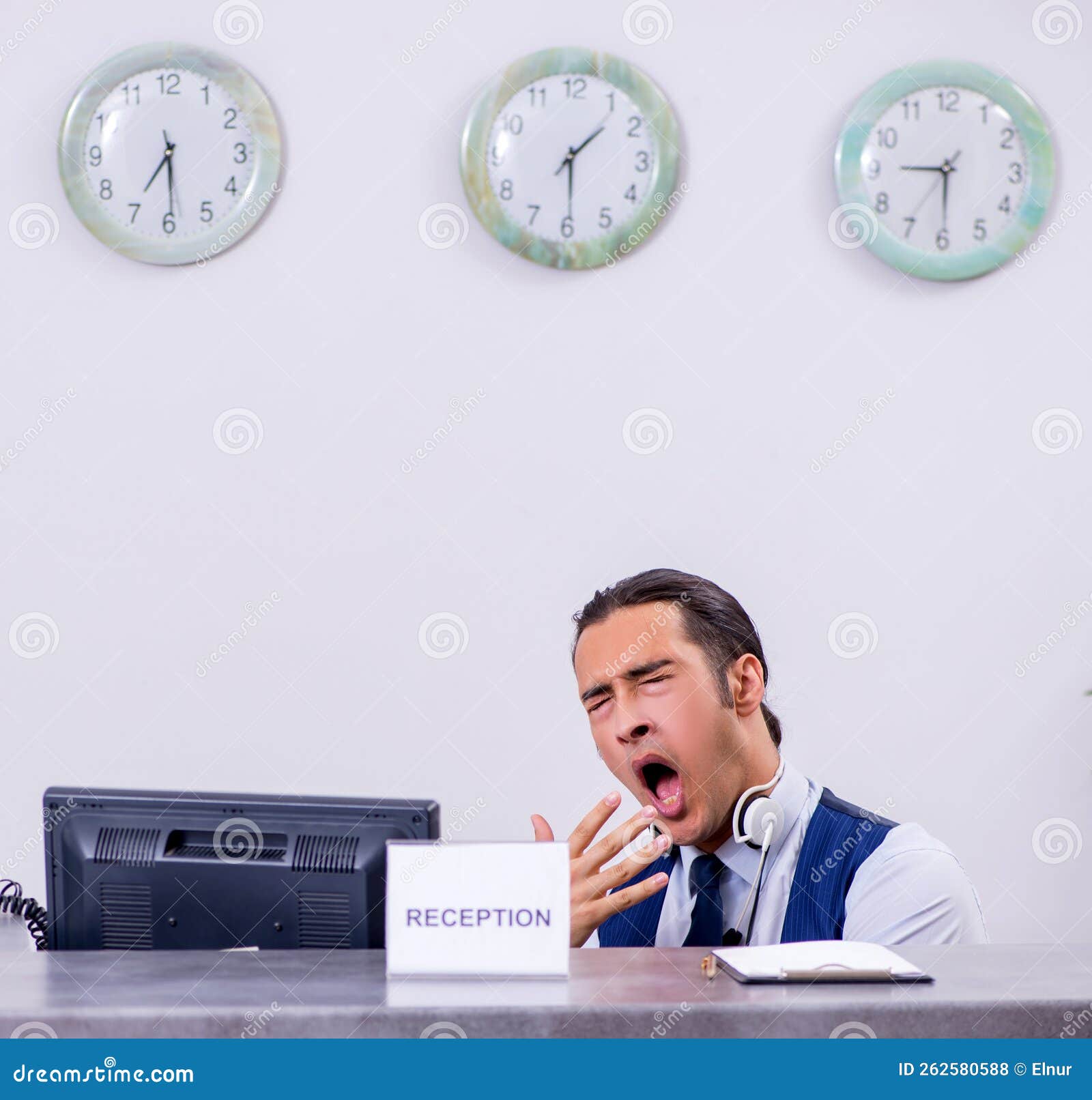 Young Man Receptionist at the Hotel Counter Stock Photo - Image of ...