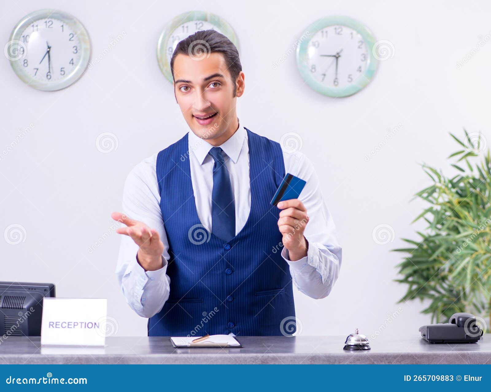 Young Man Receptionist at the Hotel Counter Stock Image - Image of ...