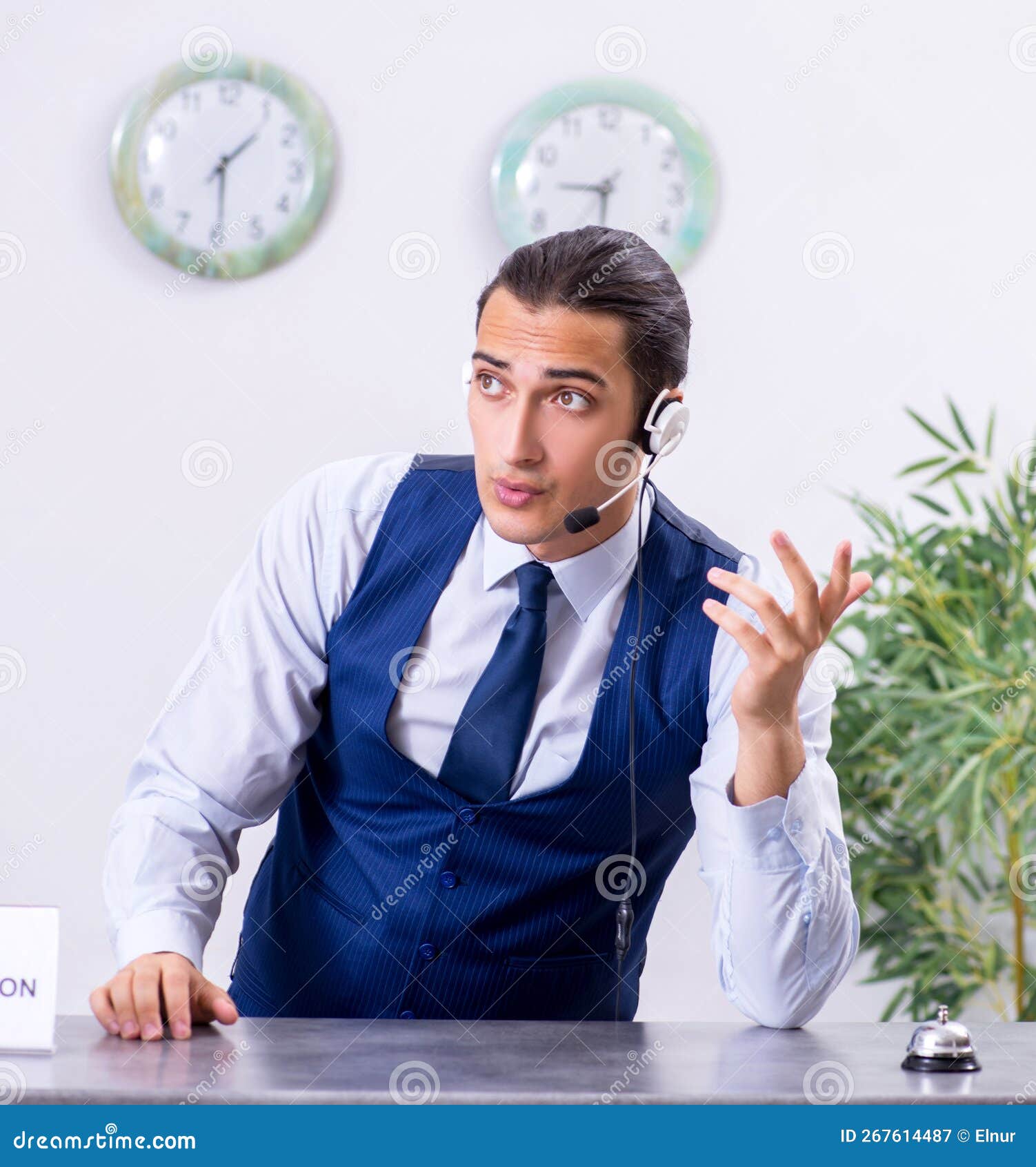 Young Man Receptionist at the Hotel Counter Stock Image - Image of ...