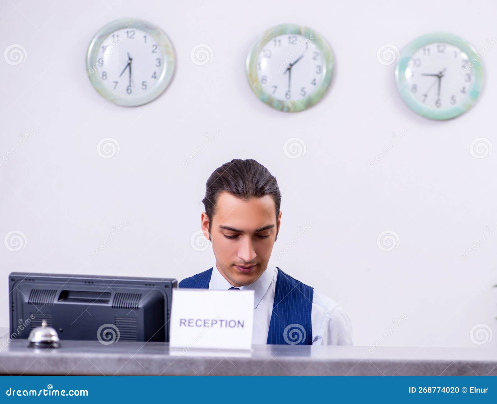 Young Man Receptionist at the Hotel Counter Stock Photo - Image of ...