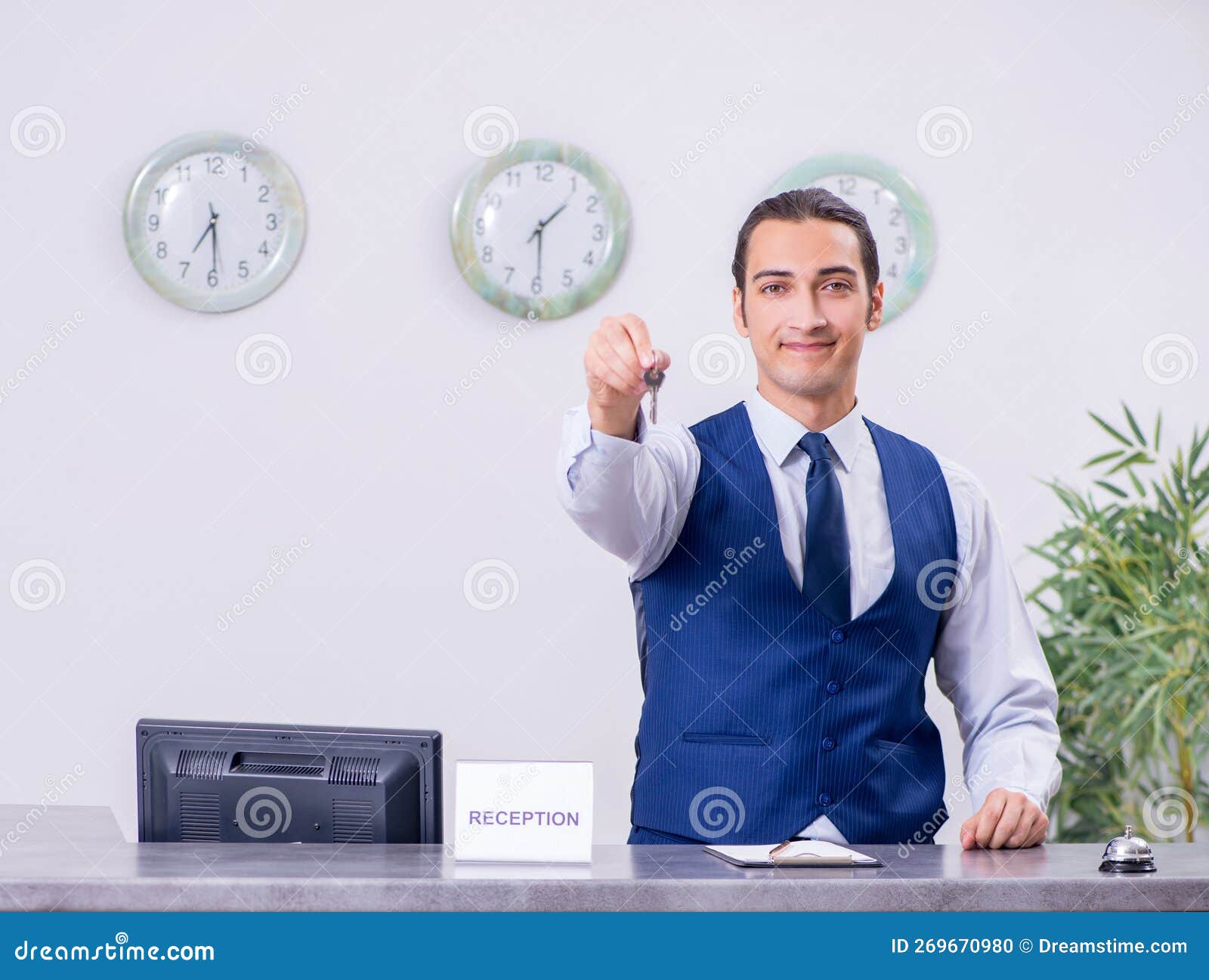 Young Man Receptionist at the Hotel Counter Stock Photo - Image of ...